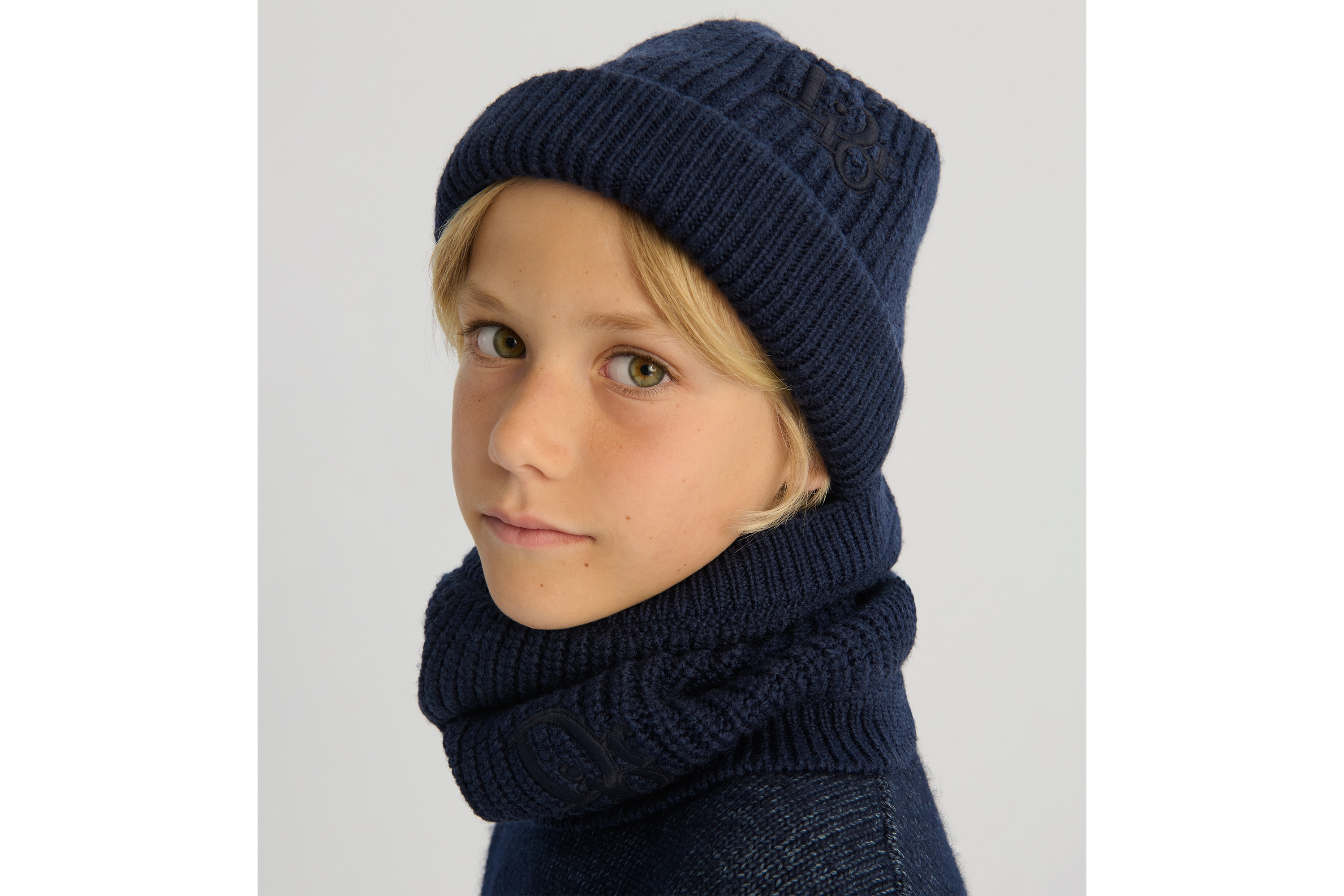 Kids' Beanie Navy Blue Wool Knit | DIOR