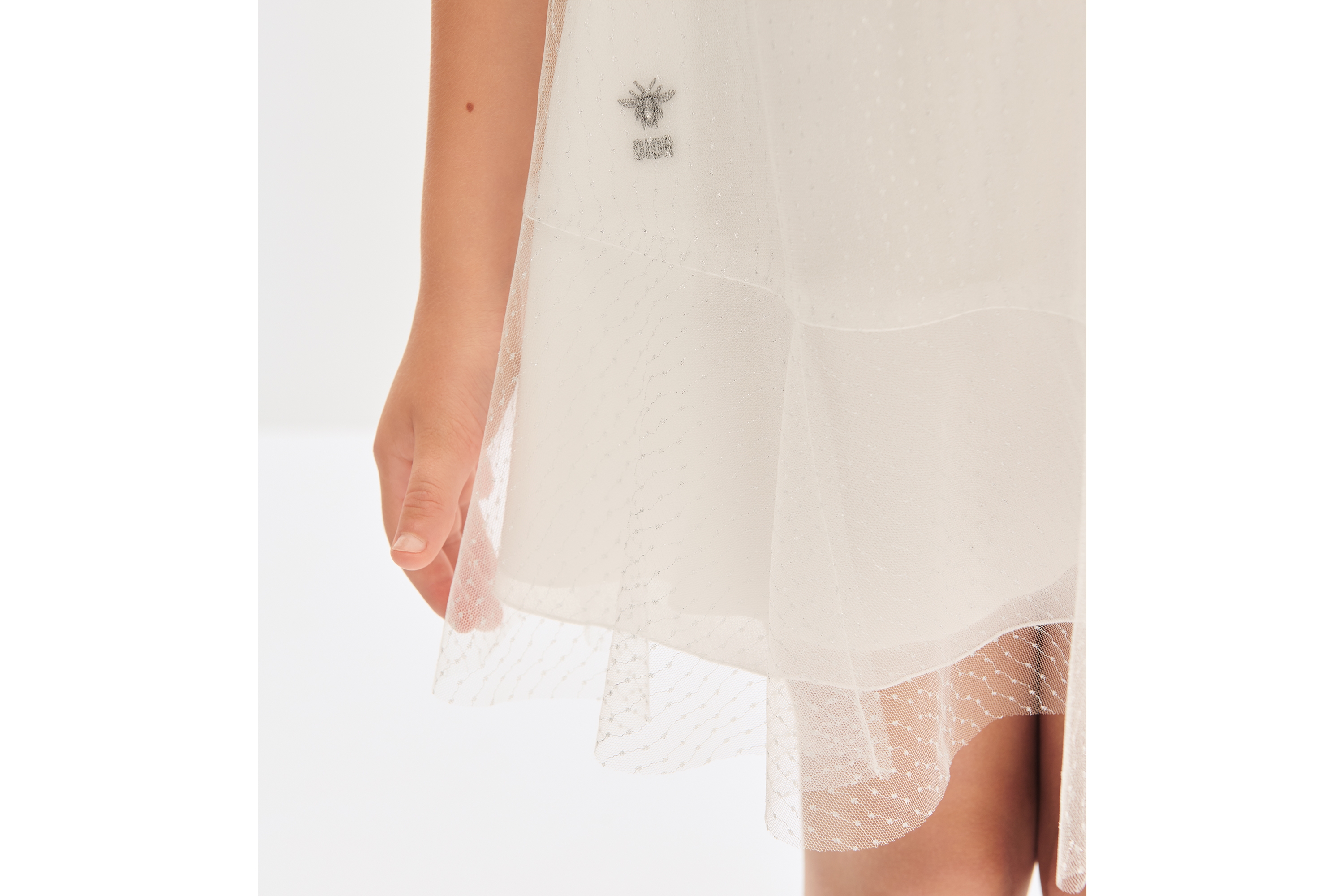 Uitlopende jurk voor kinderen Ivoorkleurige tule met zilverkleurige ...