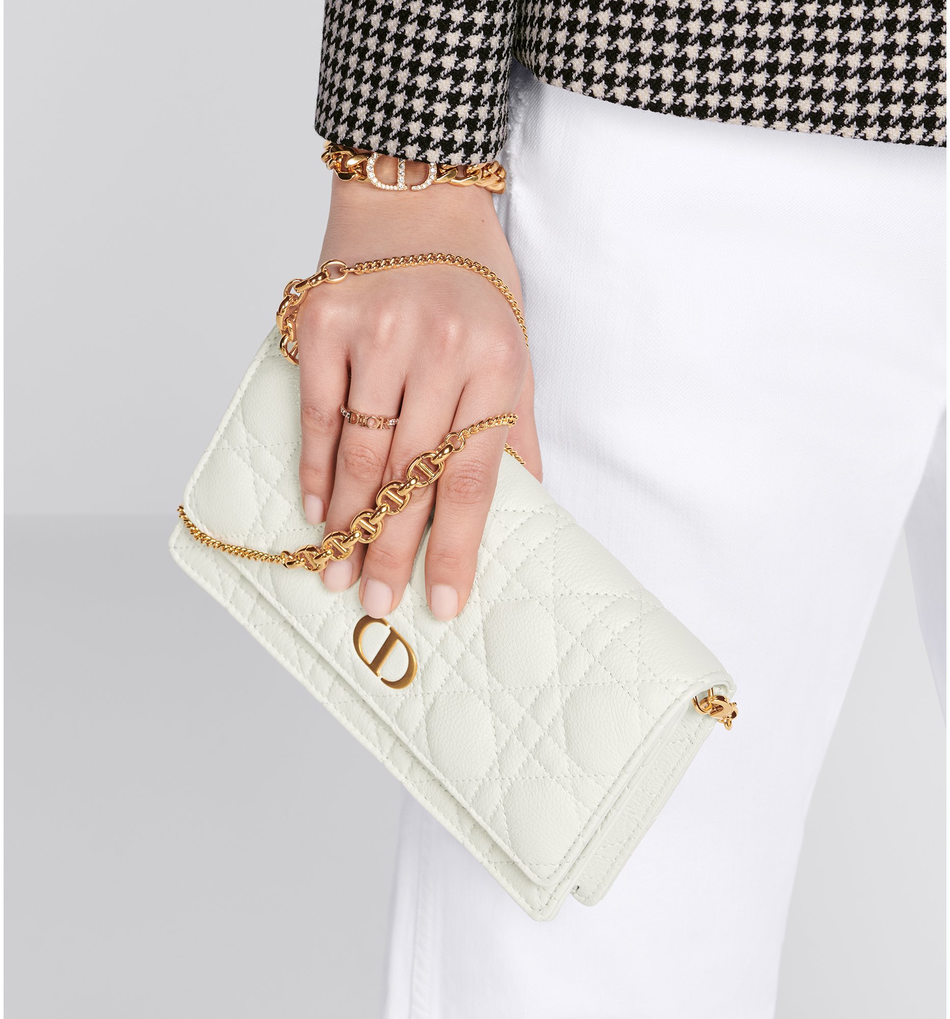 Dior Caro Pouch with Chain Latte Supple Cannage Calfskin | DIOR