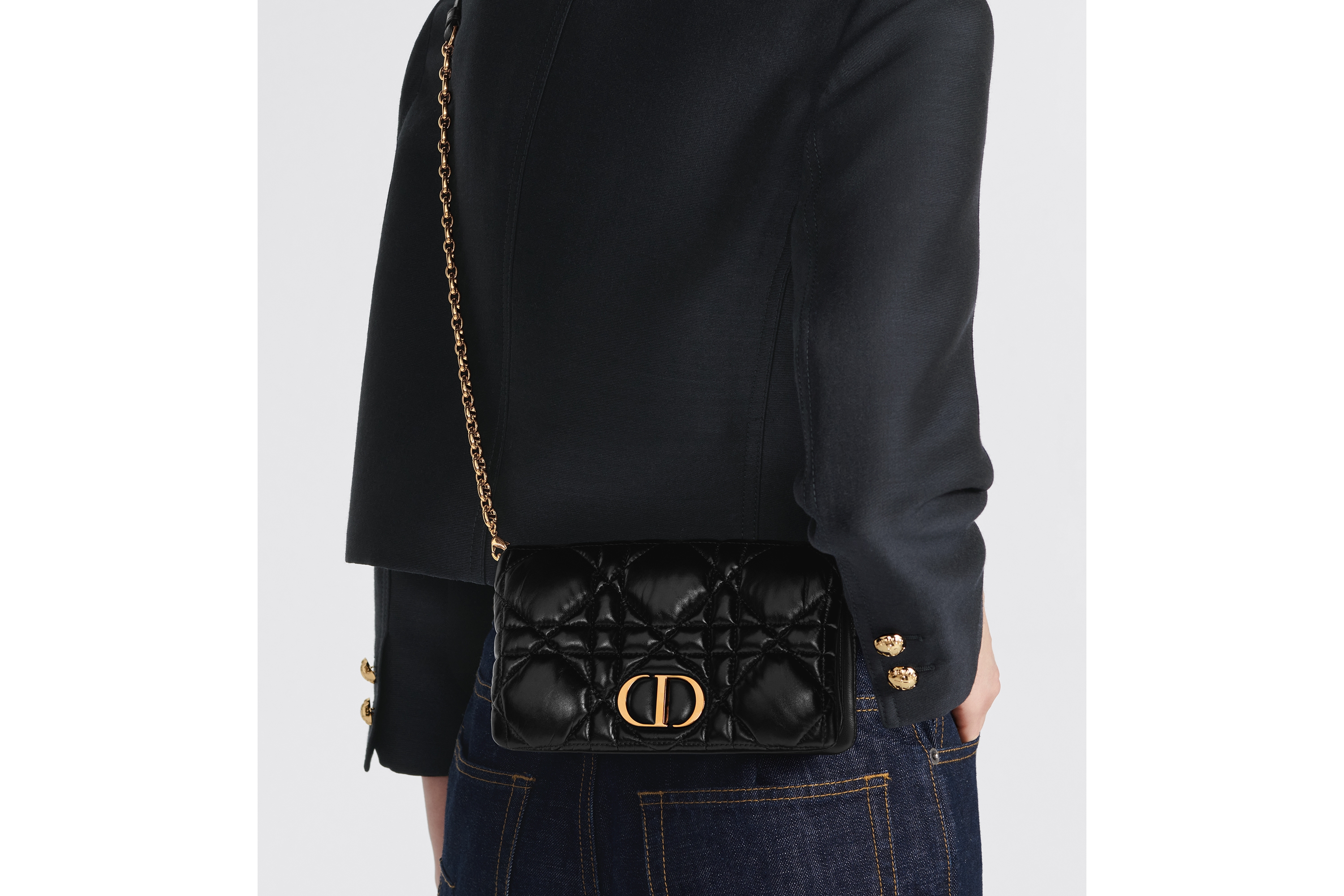 Dior Caro Macrocannage Mini Bag Black Quilted Macrocannage Calfskin | DIOR