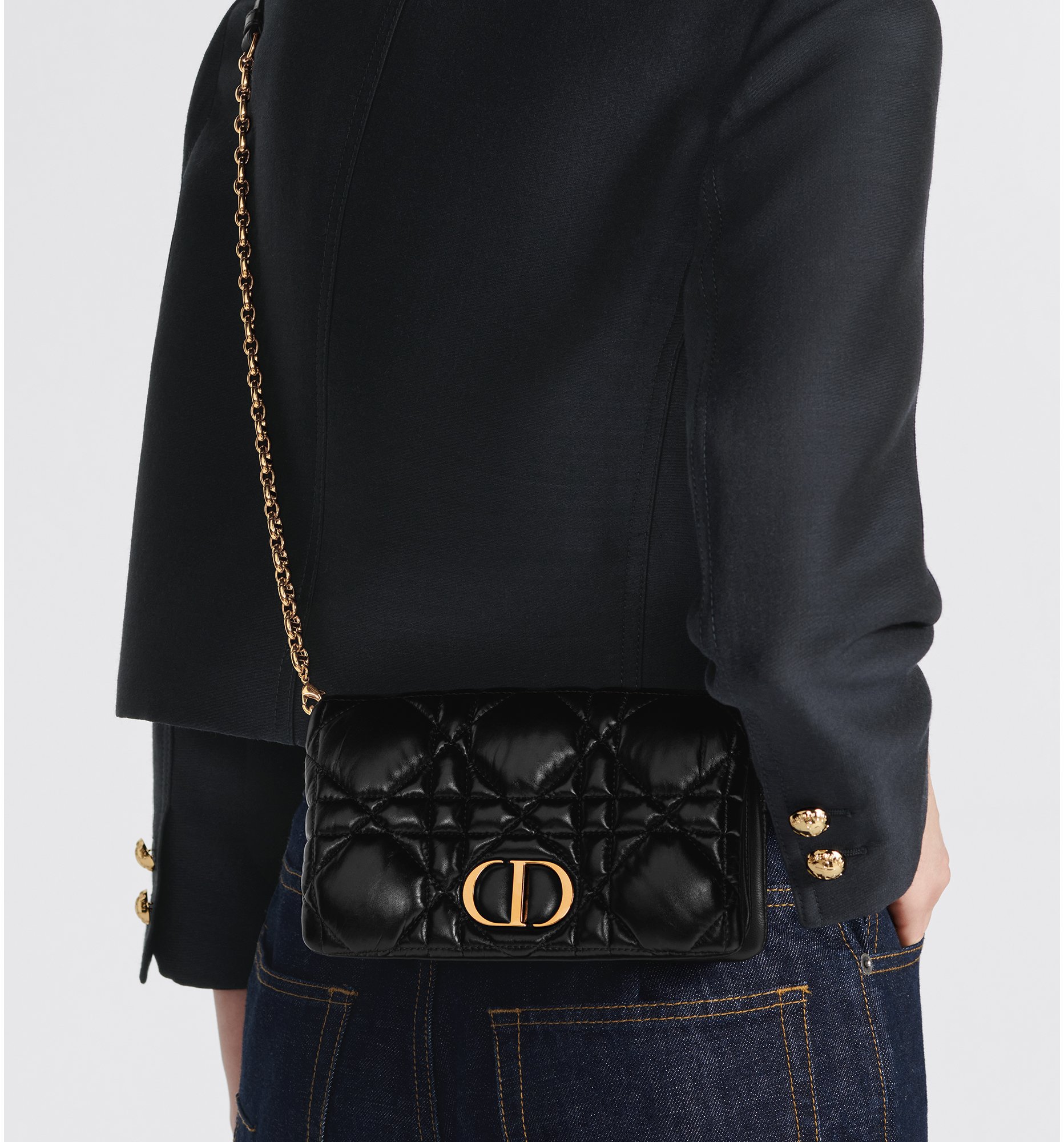 Dior Caro Macrocannage Mini Bag Black Quilted Macrocannage Calfskin | DIOR
