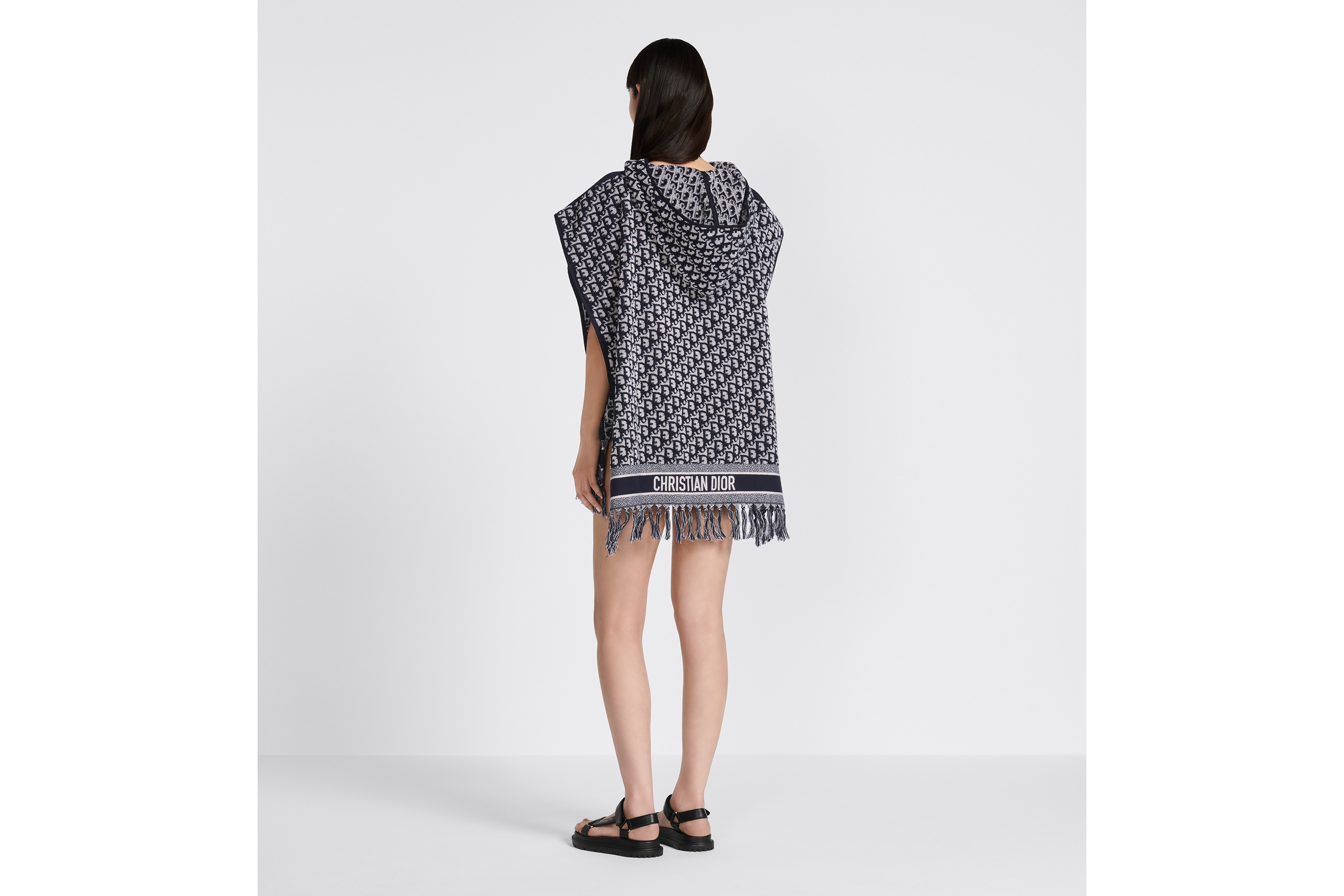 Dior Oblique Hooded Poncho Navy Blue Cotton | DIOR