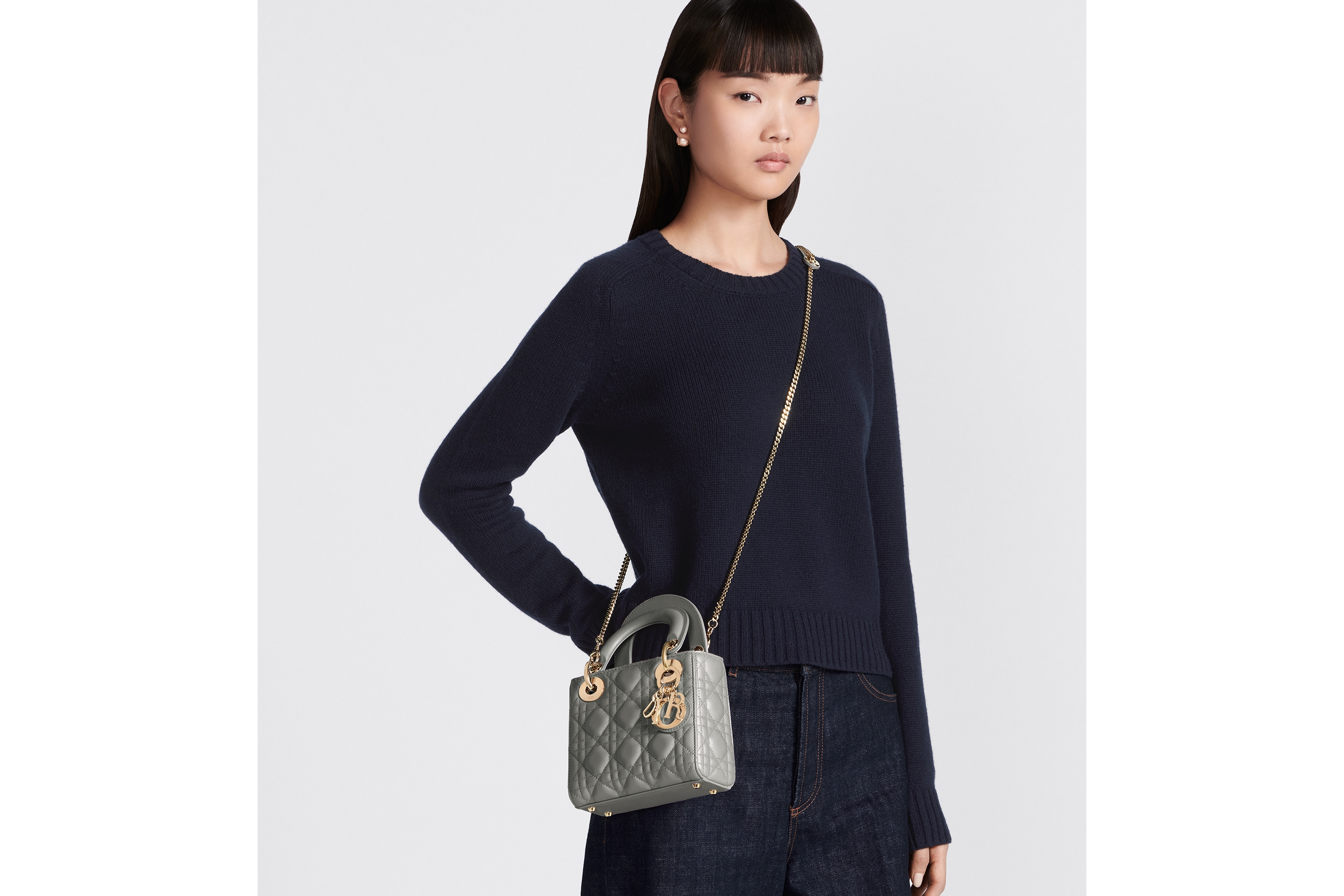 Mini Lady Dior Bag Stone Gray Cannage Lambskin | DIOR