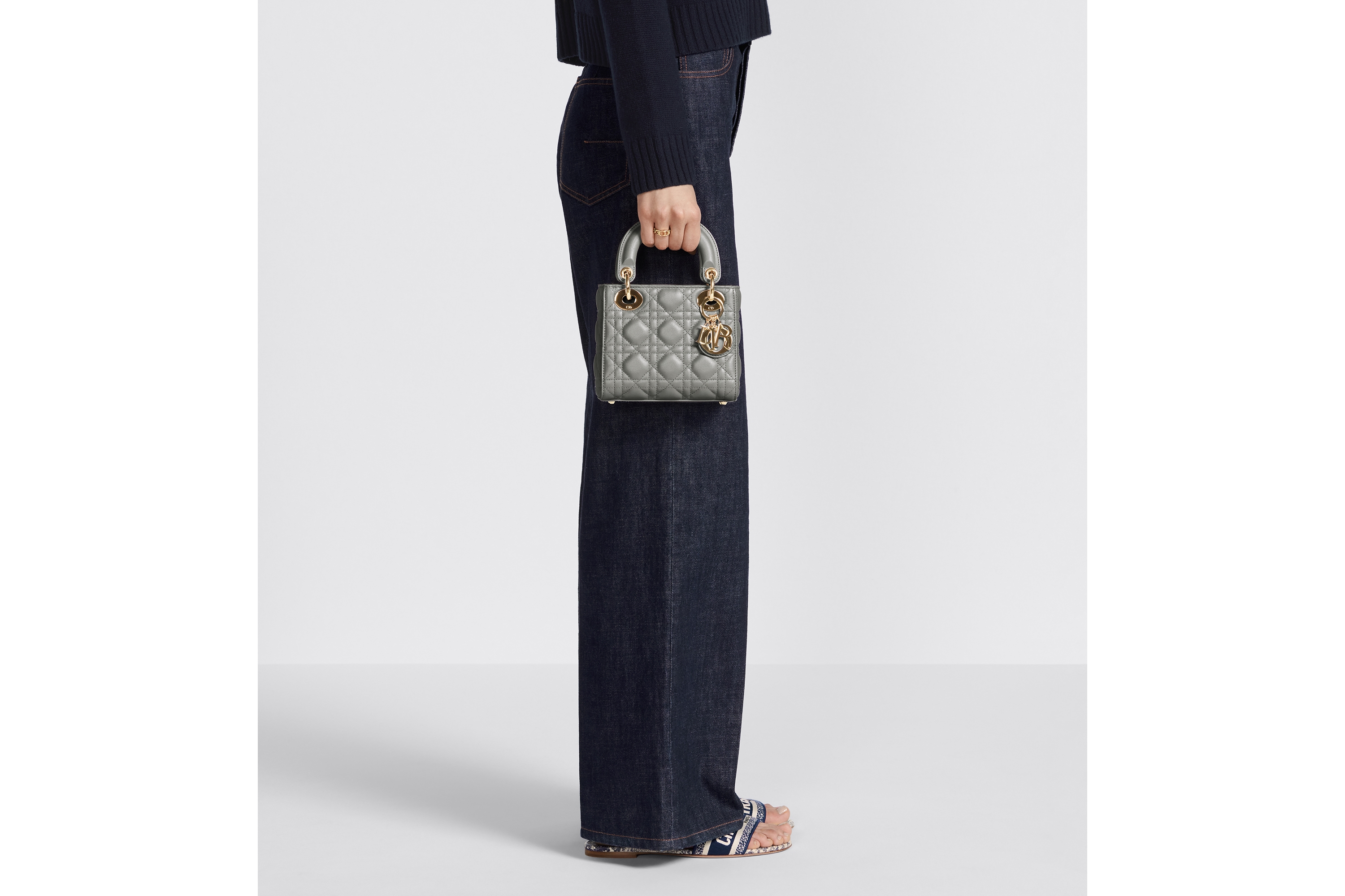 Mini Lady Dior Bag Stone Gray Cannage Lambskin | DIOR