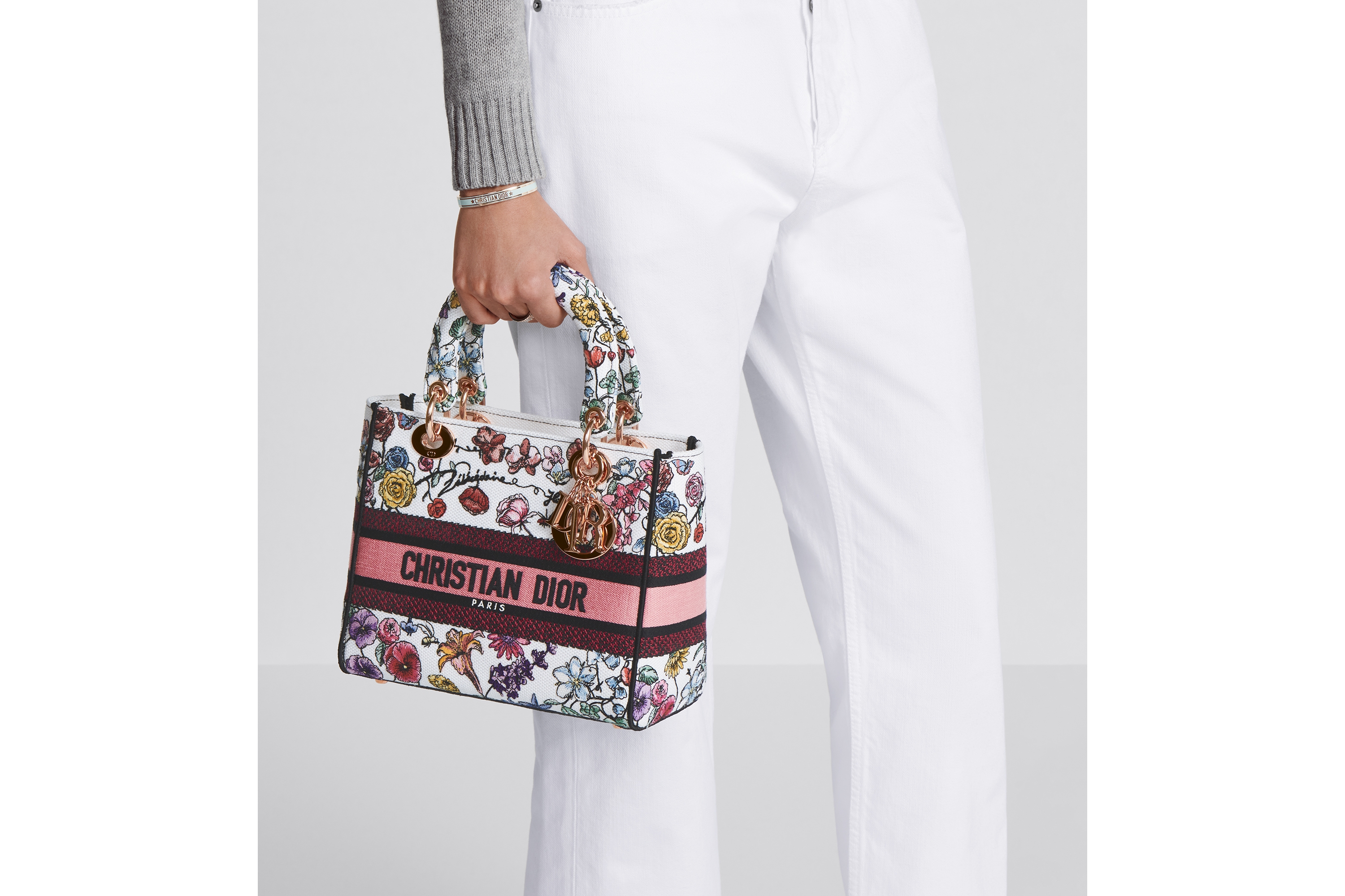 Medium Lady D-Lite Bag White Multicolor Florilegio Embroidery | DIOR