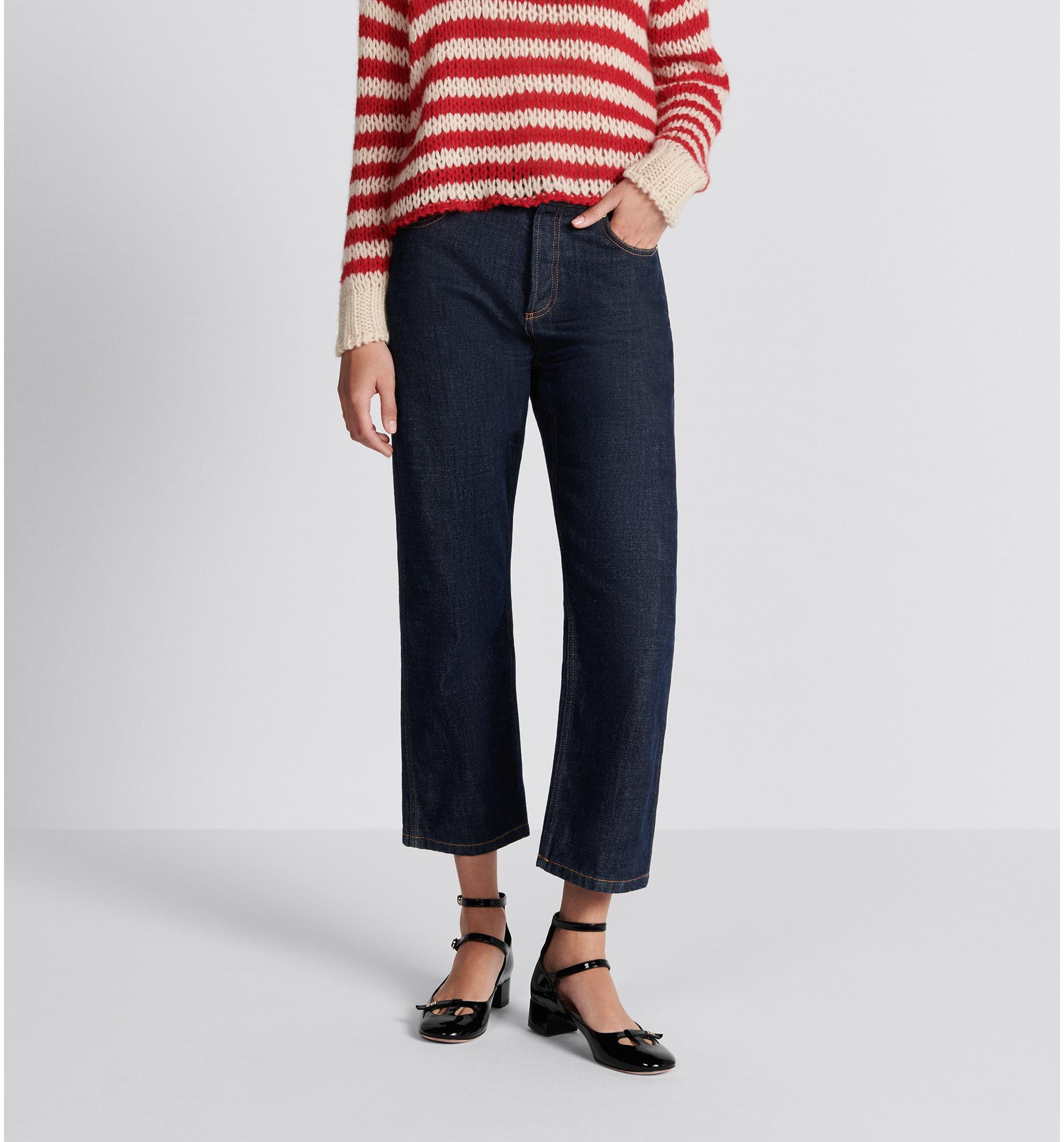 Dior 8 Cropped Regular-Fit Jeans, D03 Deep Blue Cotton Denim | DIOR