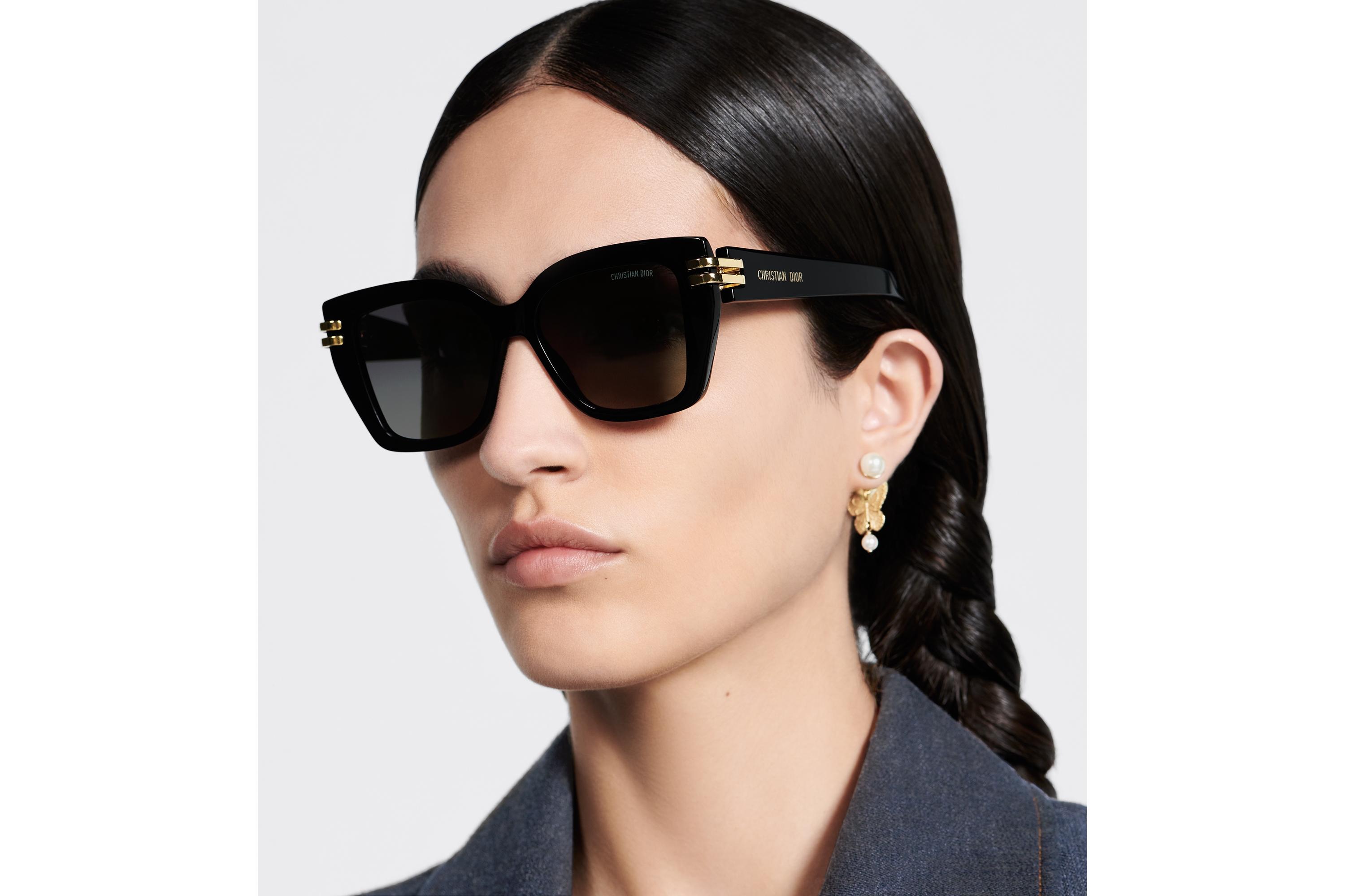 CDior S1F แว่นกันแดดทรงสี่เหลี่ยมจัตุรัสสีดํา | DIOR