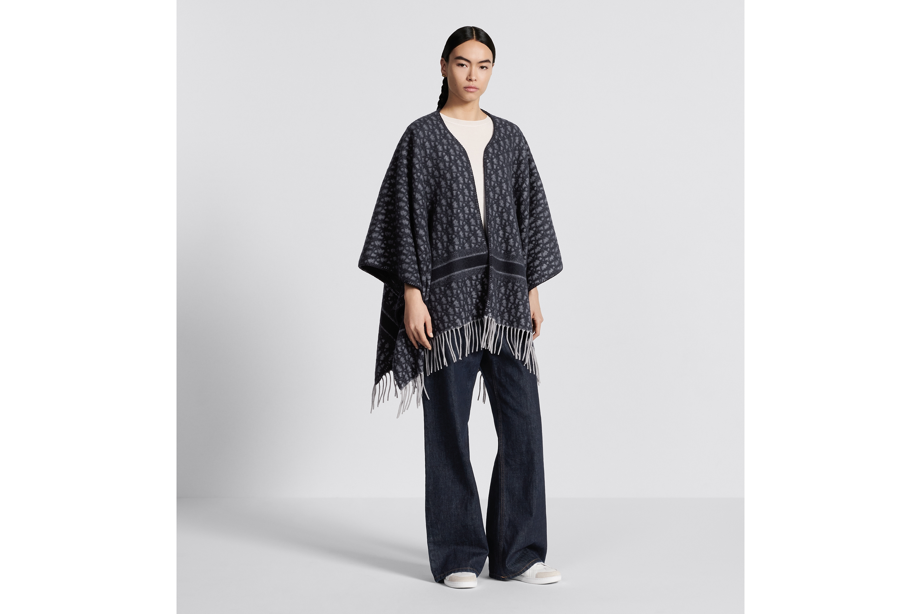 Dior Oblique Poncho Navy Blue Wool and Cashmere | DIOR