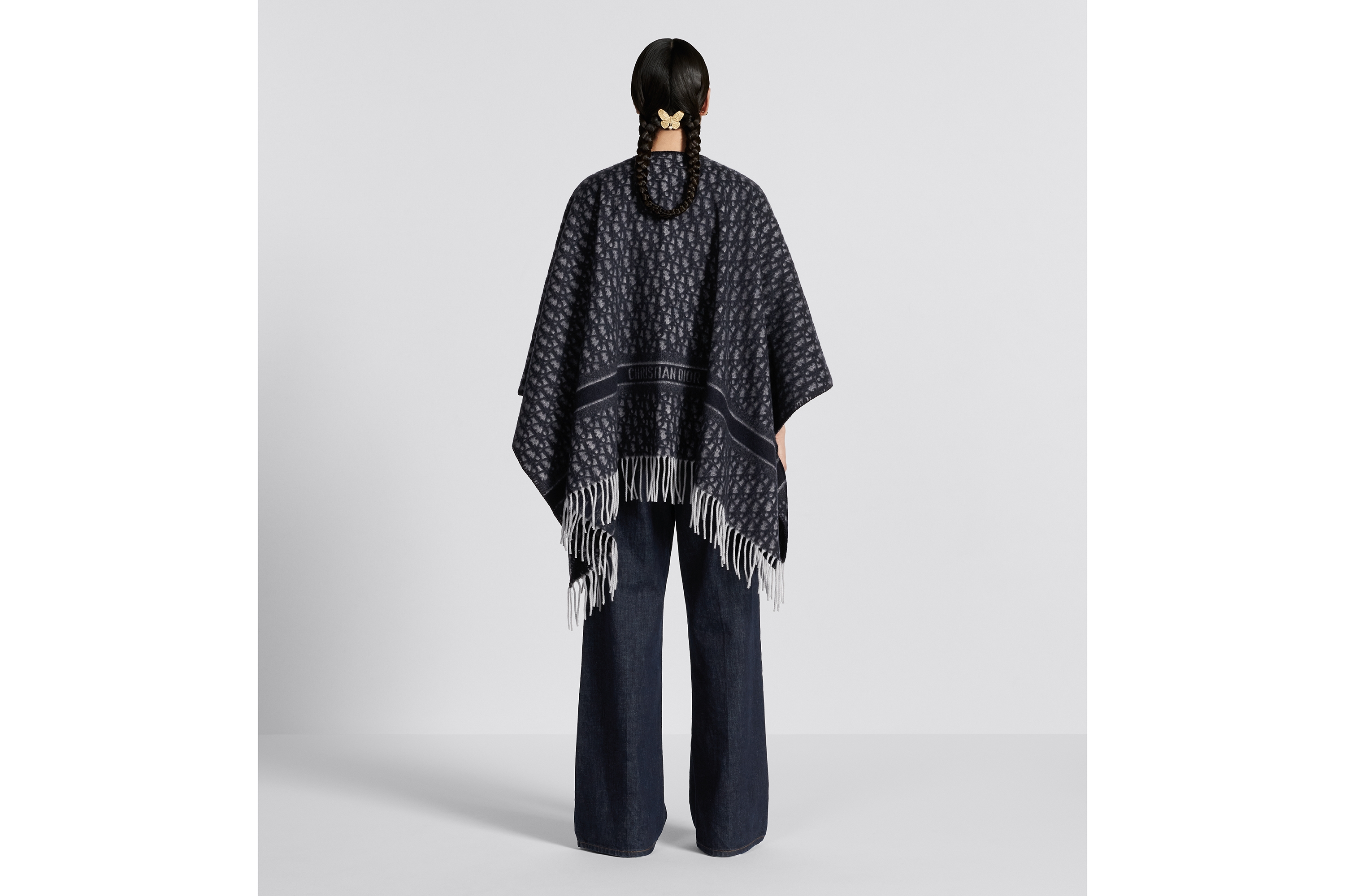 Dior Oblique Poncho Navy Blue Wool and Cashmere | DIOR