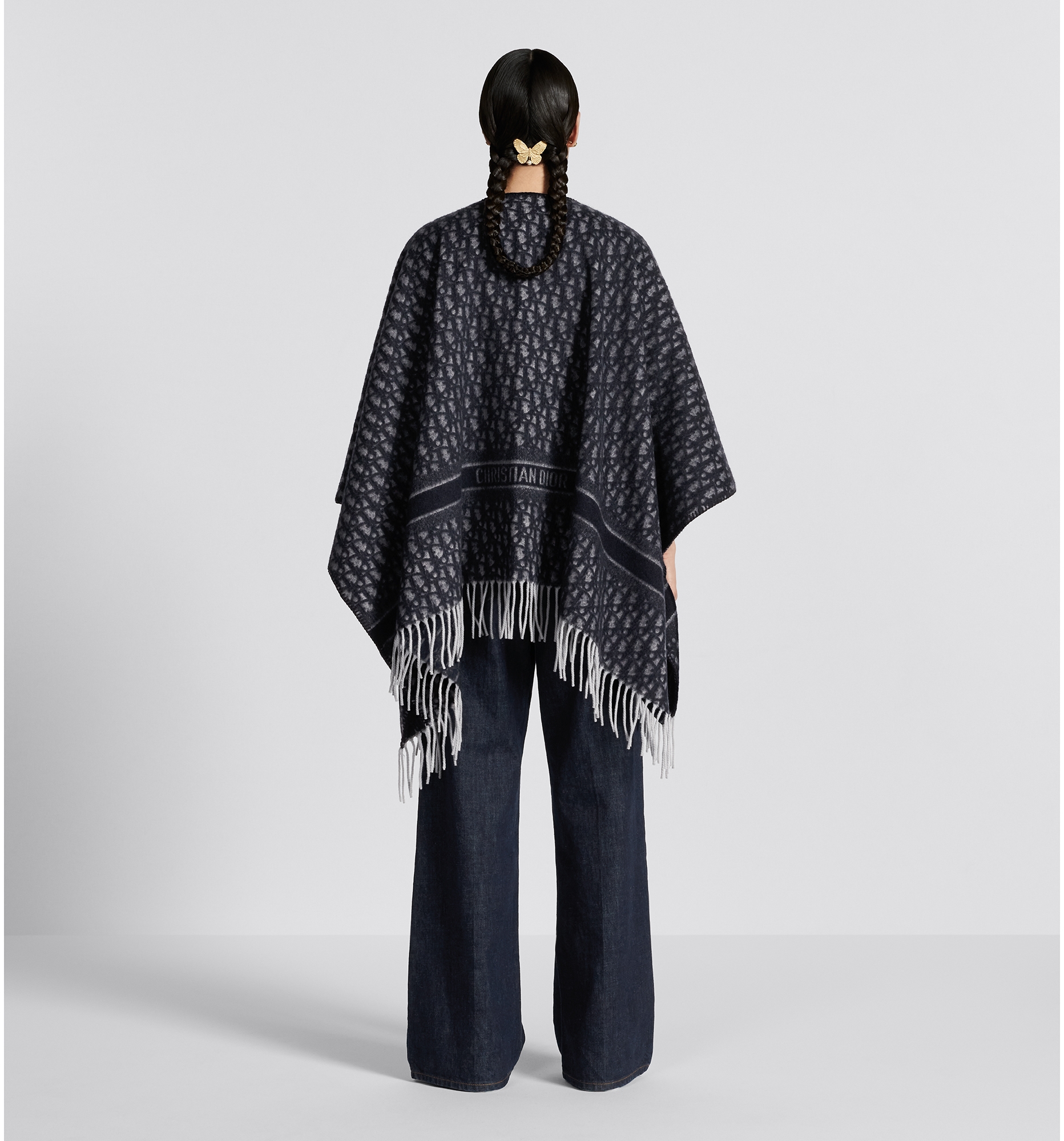 Dior Oblique Poncho Navy Blue Wool and Cashmere | DIOR
