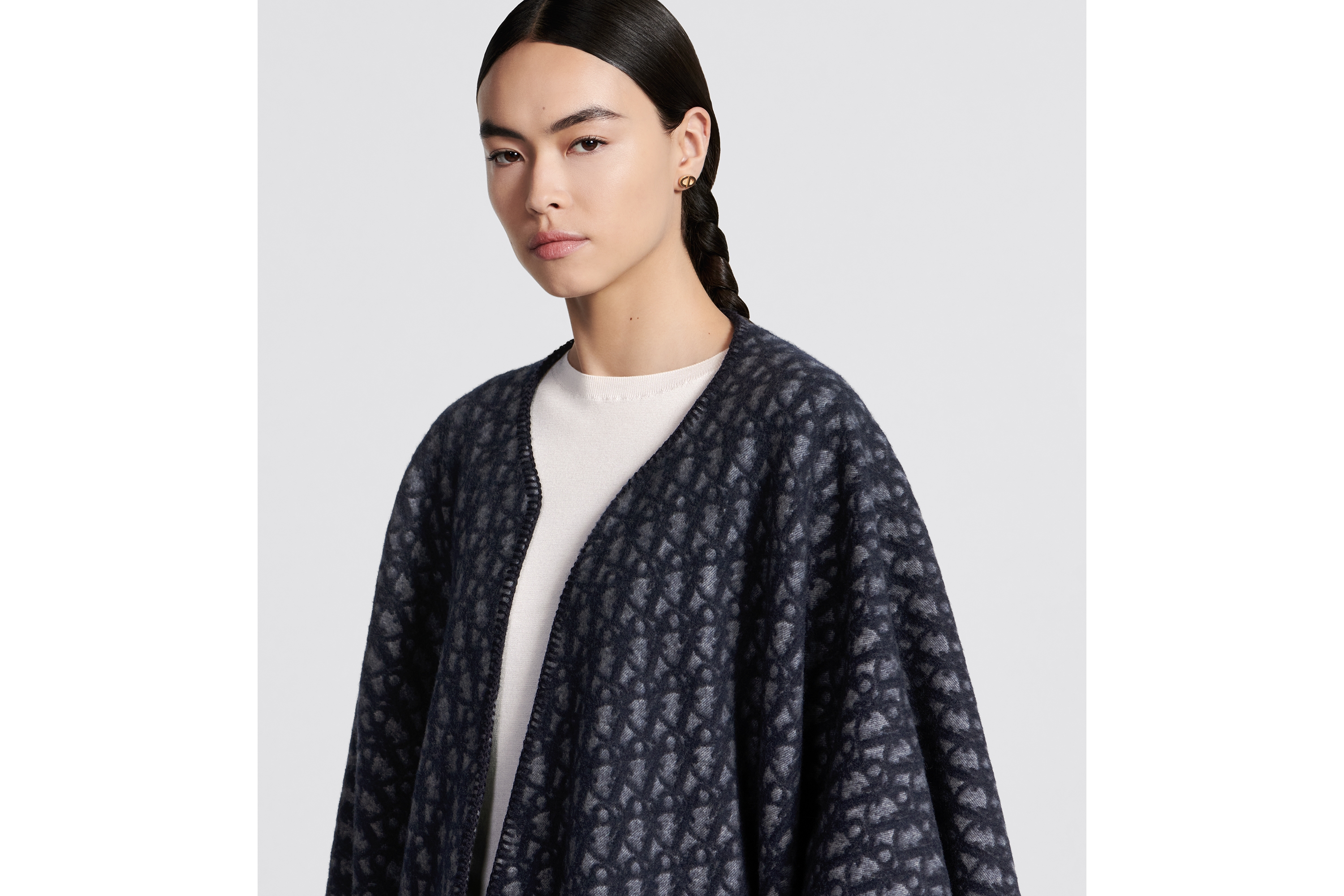 Dior Oblique Poncho Navy Blue Wool and Cashmere | DIOR