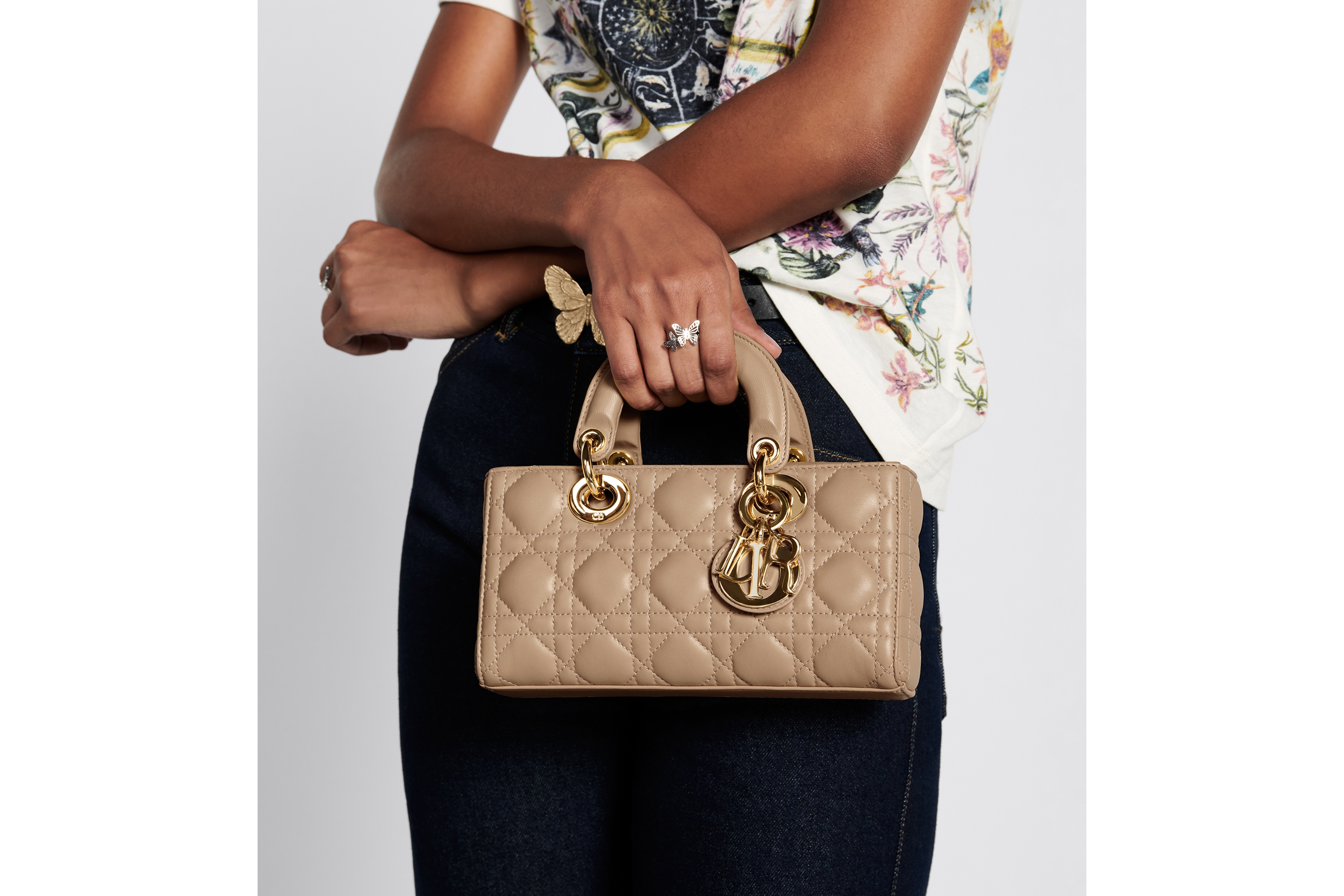 Small Lady D-Joy Bag Biscuit Cannage Lambskin | DIOR