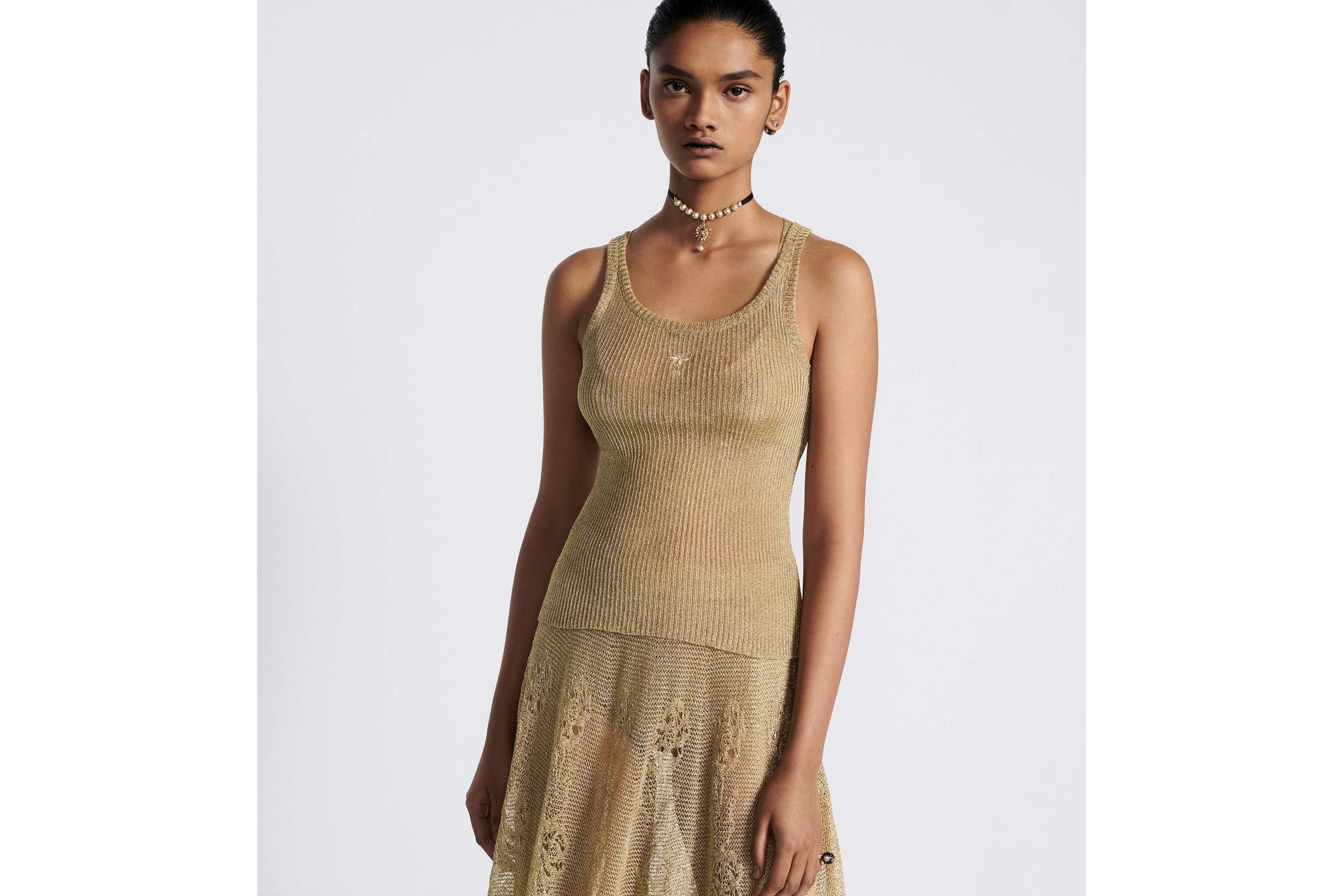 Tank Top Gold-Tone Technical Cotton Ribbed Mesh | DIOR