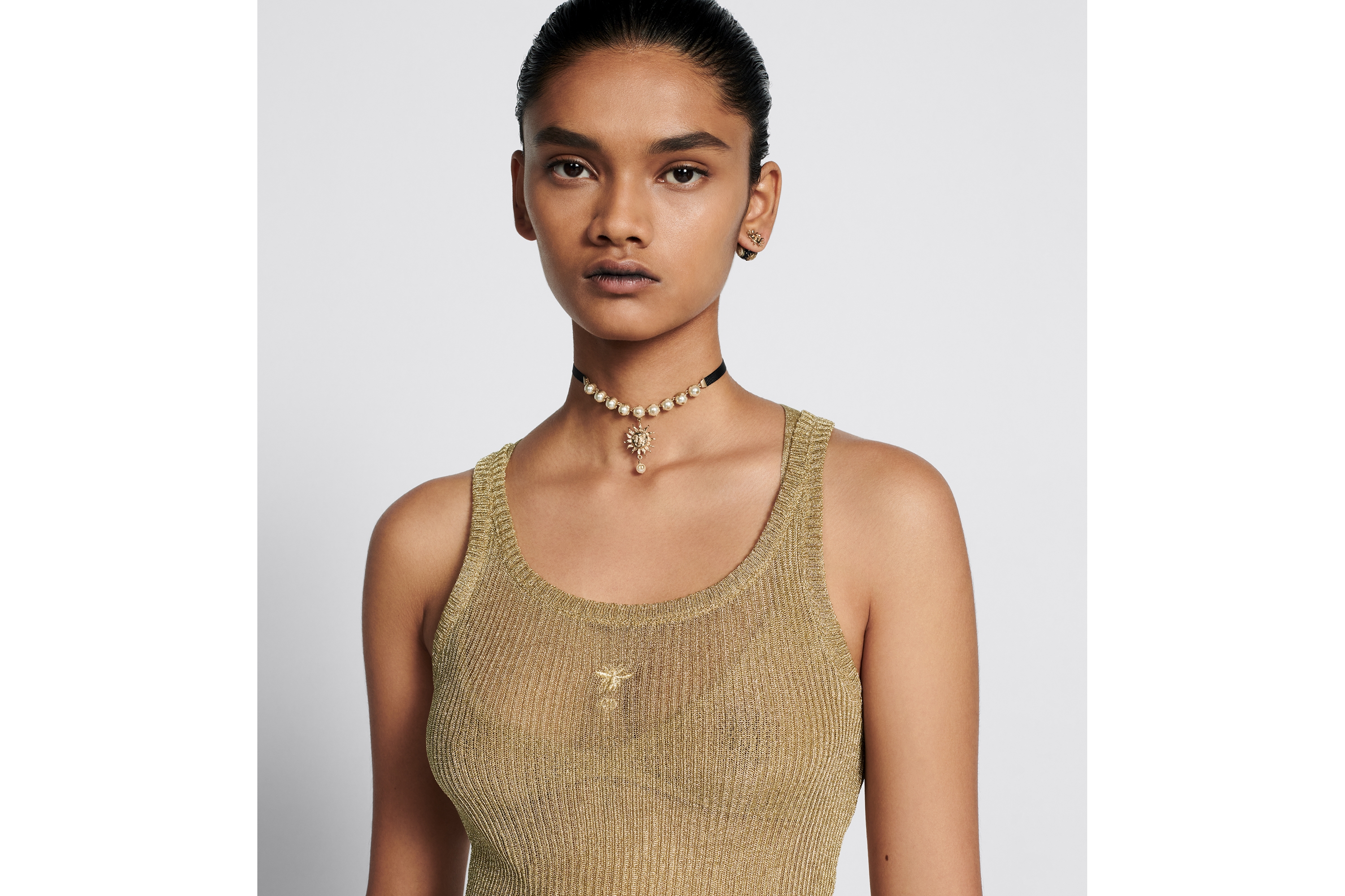 Tank Top Gold-Tone Technical Cotton Ribbed Mesh | DIOR