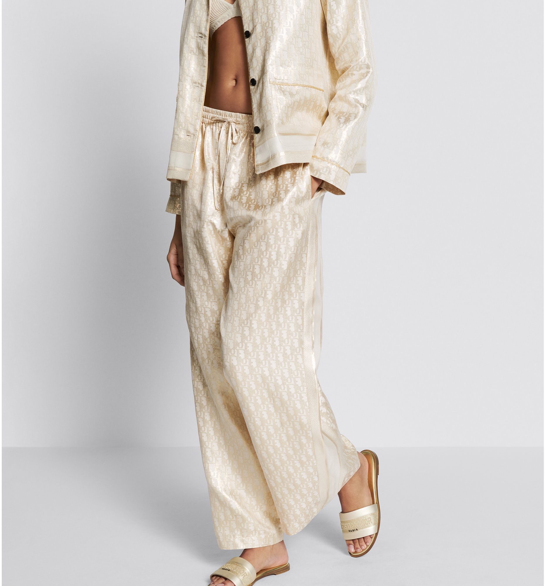 Dior Or Pants White and Gold-Tone Silk Twill with Dior Oblique Motif | DIOR