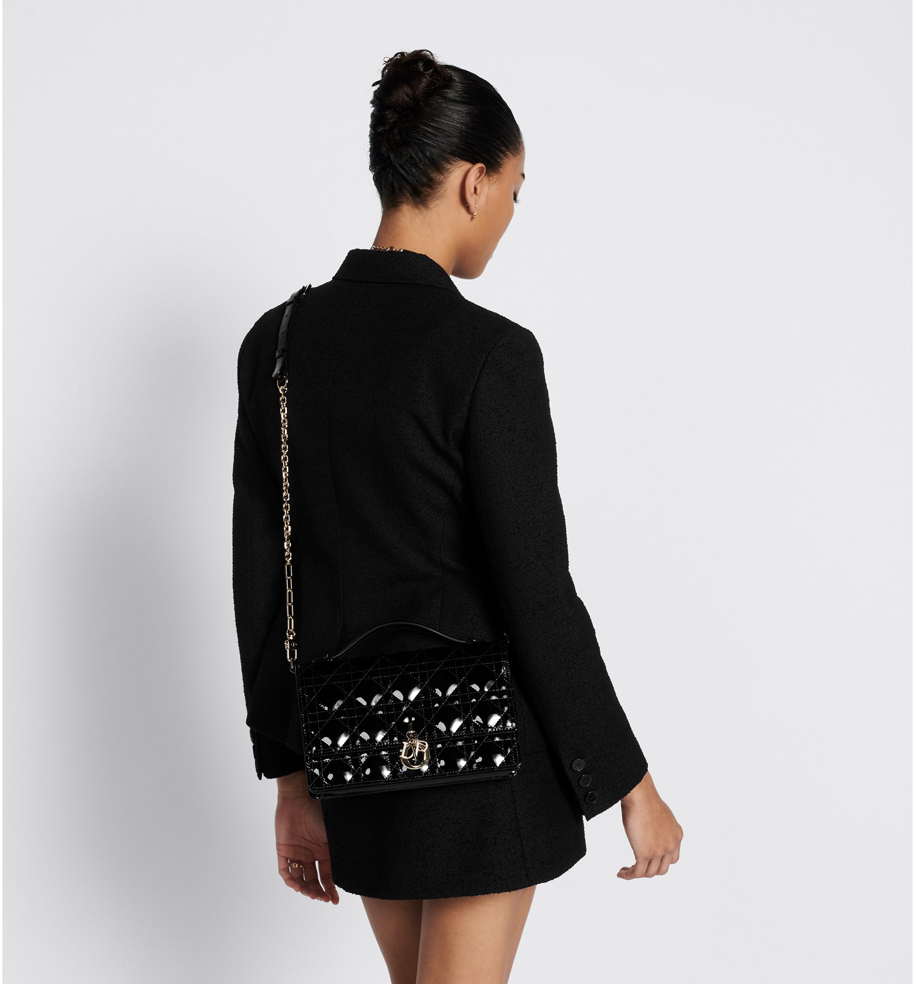 My Dior Top Handle Bag Black Patent Cannage Calfskin | DIOR