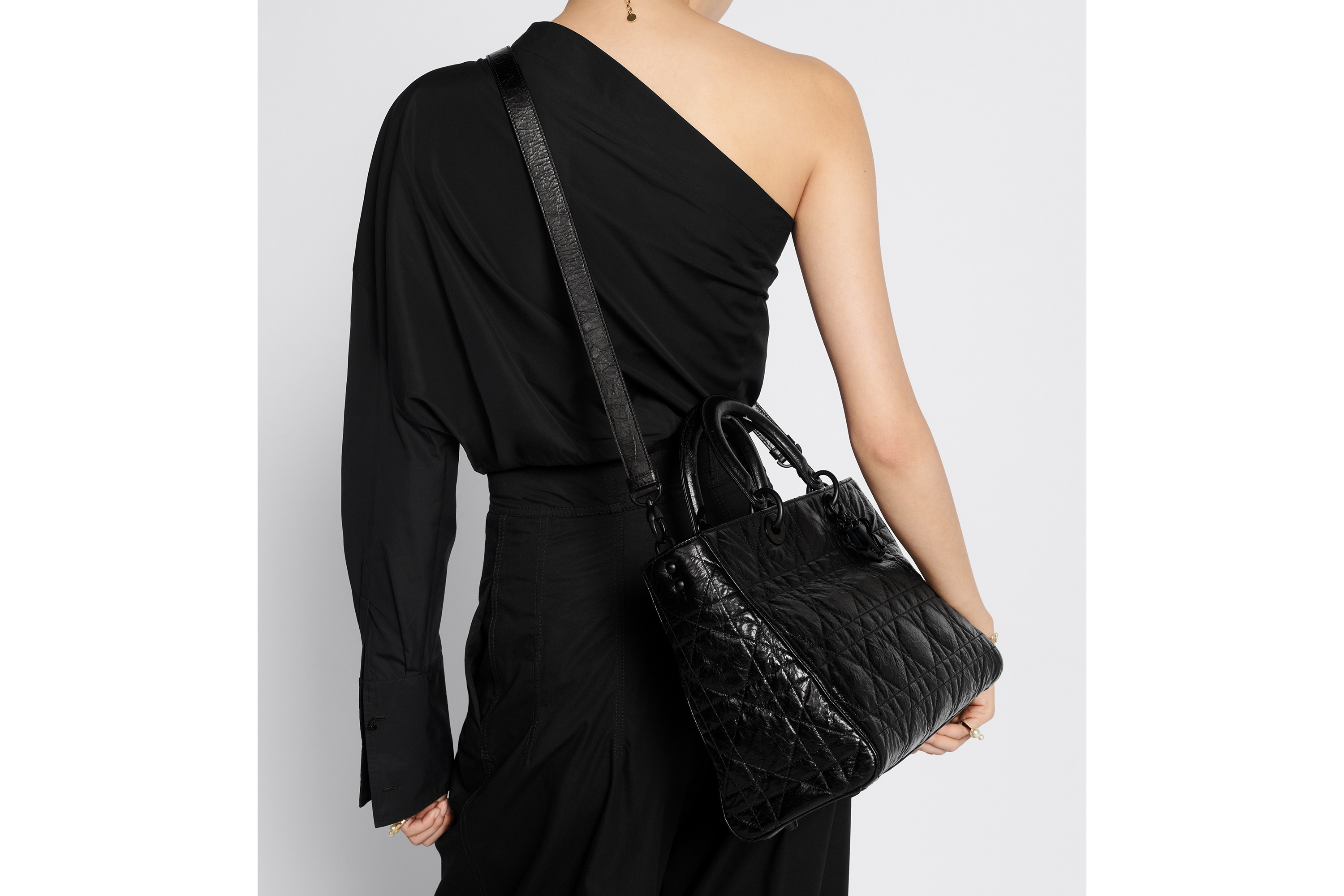 Large Lady D-Sire Bag Black Macrocannage Crinkled Calfskin | DIOR