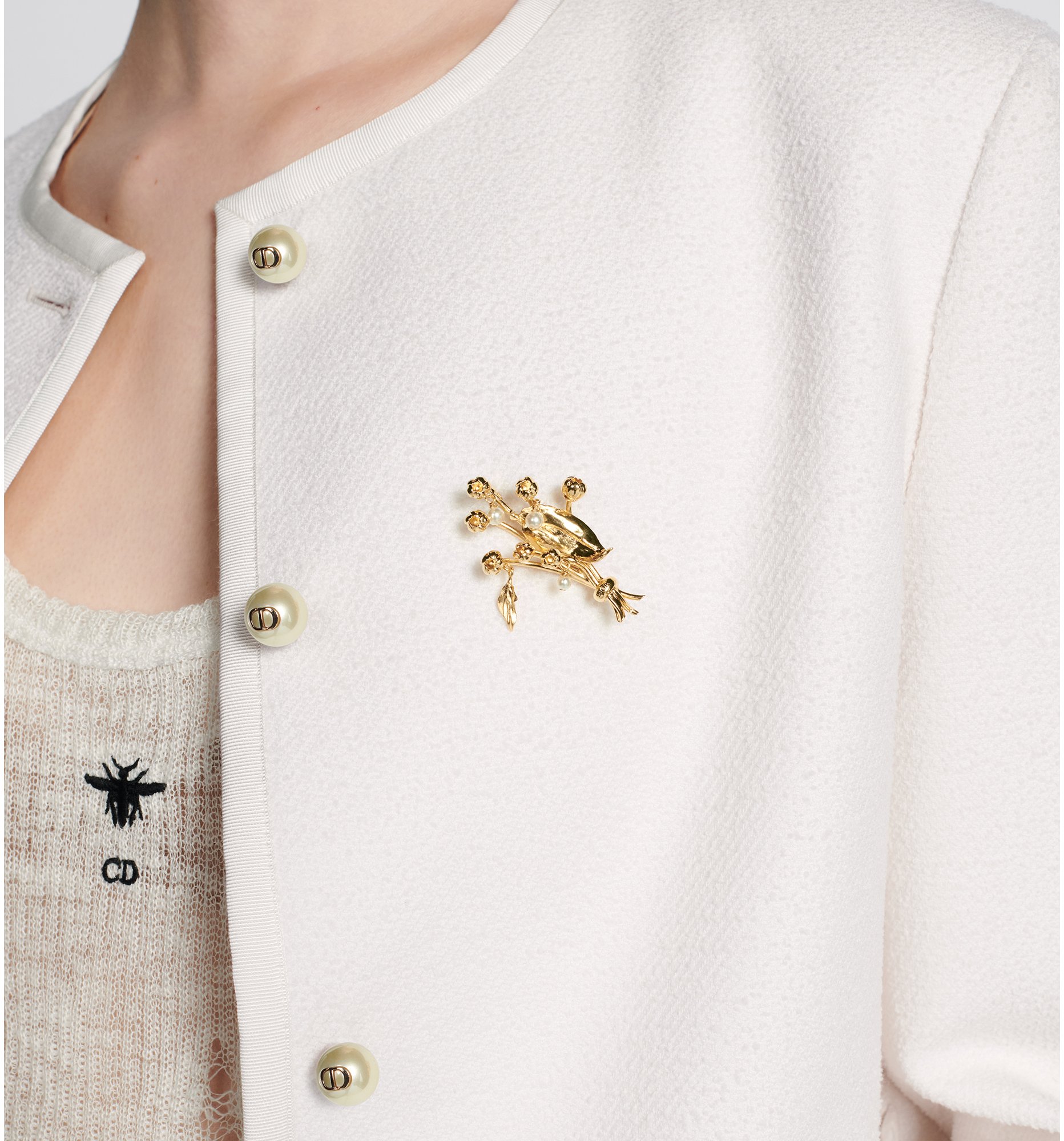 Dior Lily Garden Brooch Gold-Finish Metal and White Resin Pearls | DIOR