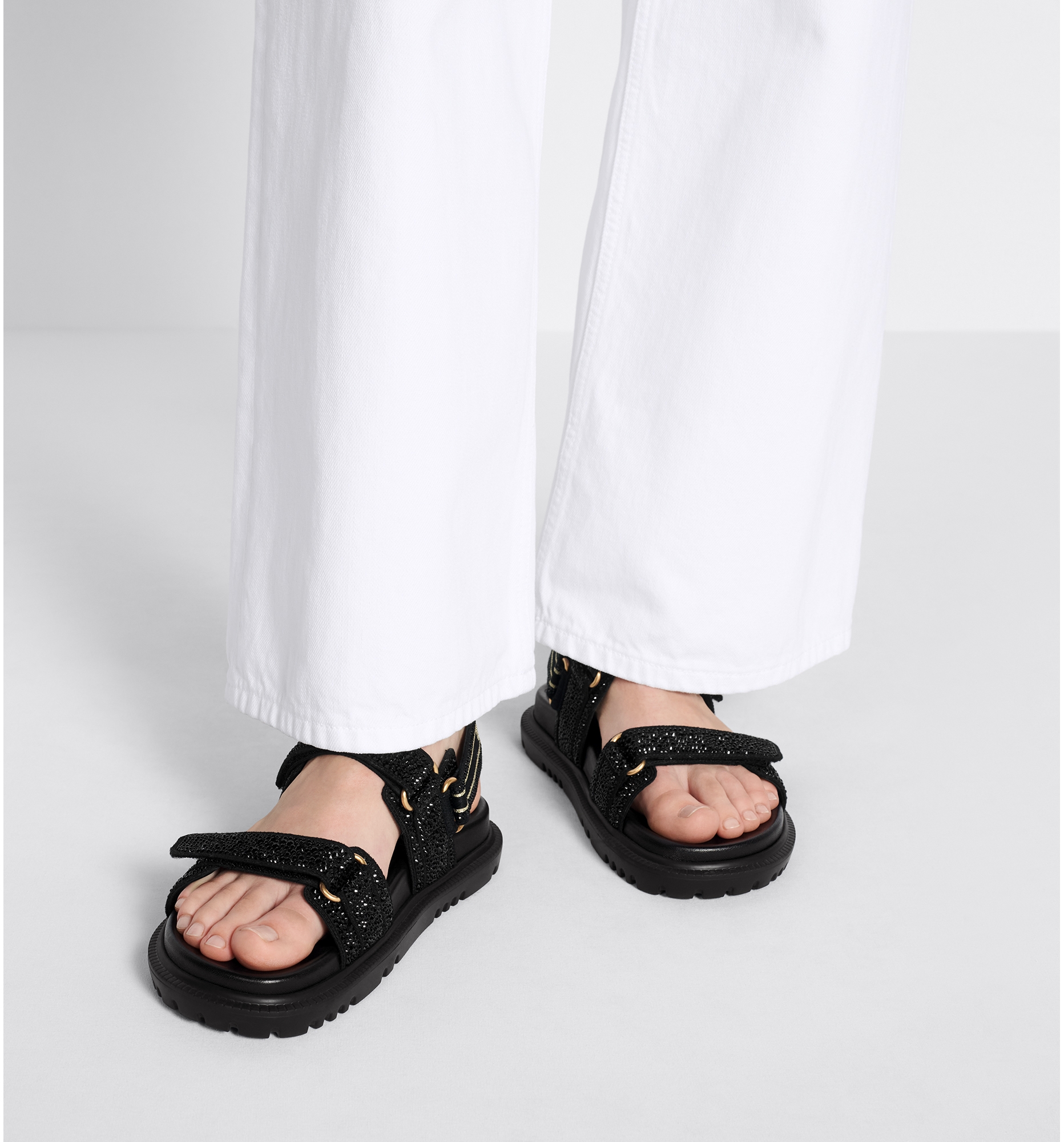 Dioract Sandal Black Cotton Embroidered with Strass | DIOR