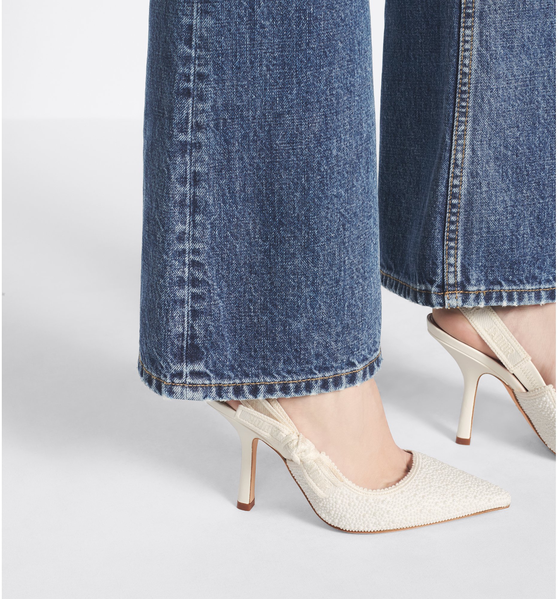 J'Adior Slingback Pump Embroidered Cotton and White Resin Pearls | DIOR