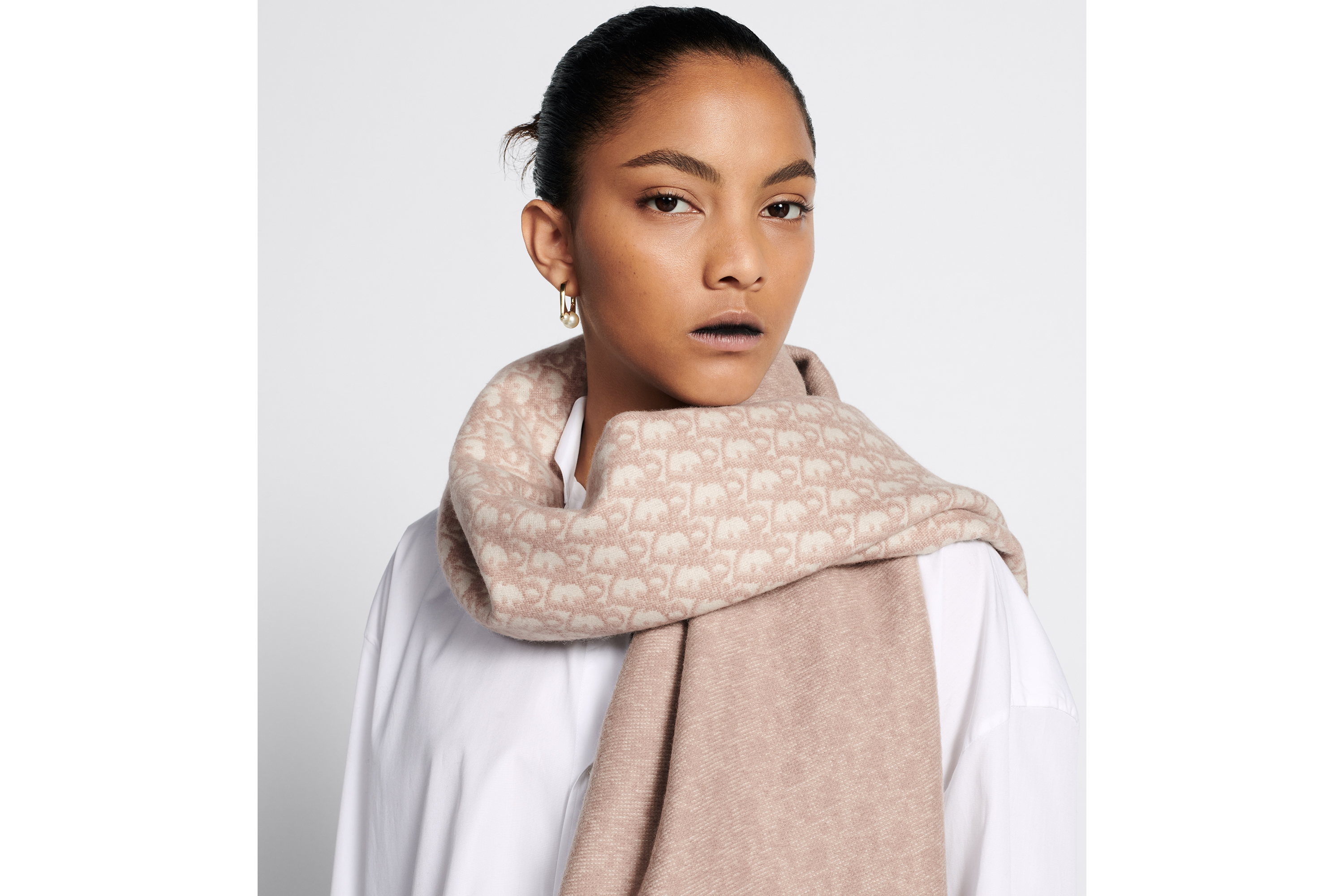 Dior Oblique Scarf Ecru and Rose des Vents Cashmere | DIOR
