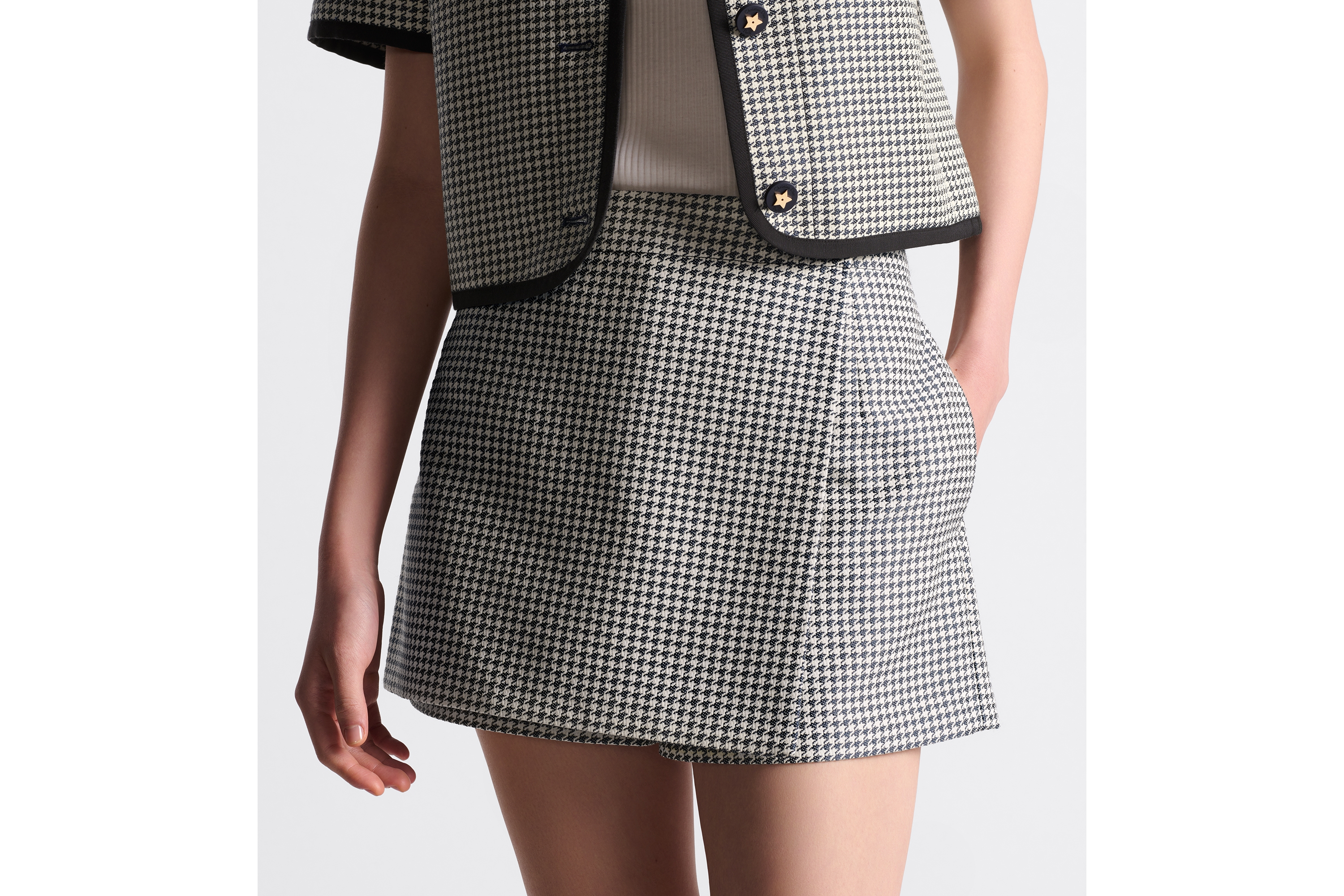 Skort Blue and White Cotton-Blend Jacquard with Micro-Houndstooth Motif ...