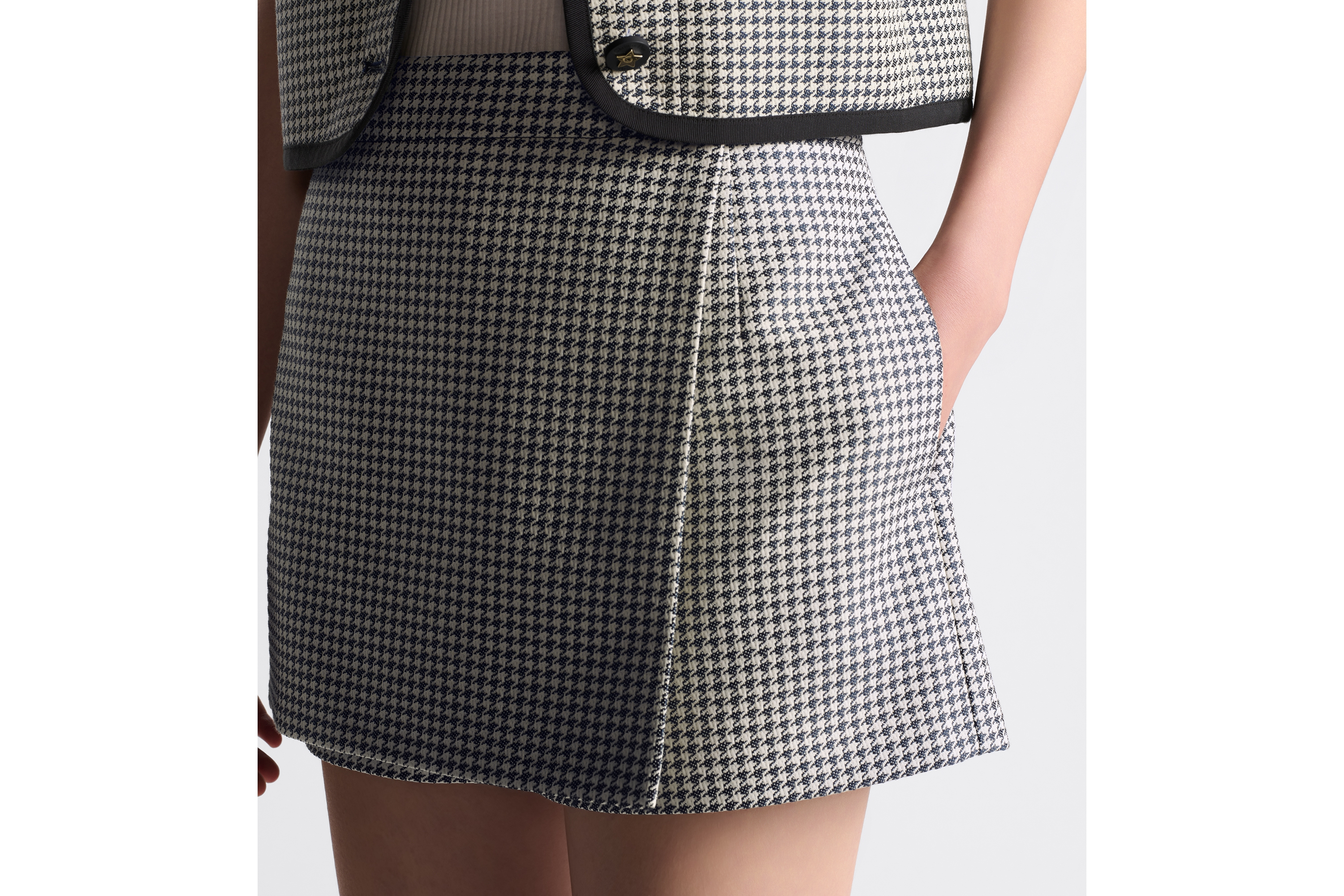 Skort Blue and White Cotton-Blend Jacquard with Micro-Houndstooth Motif ...