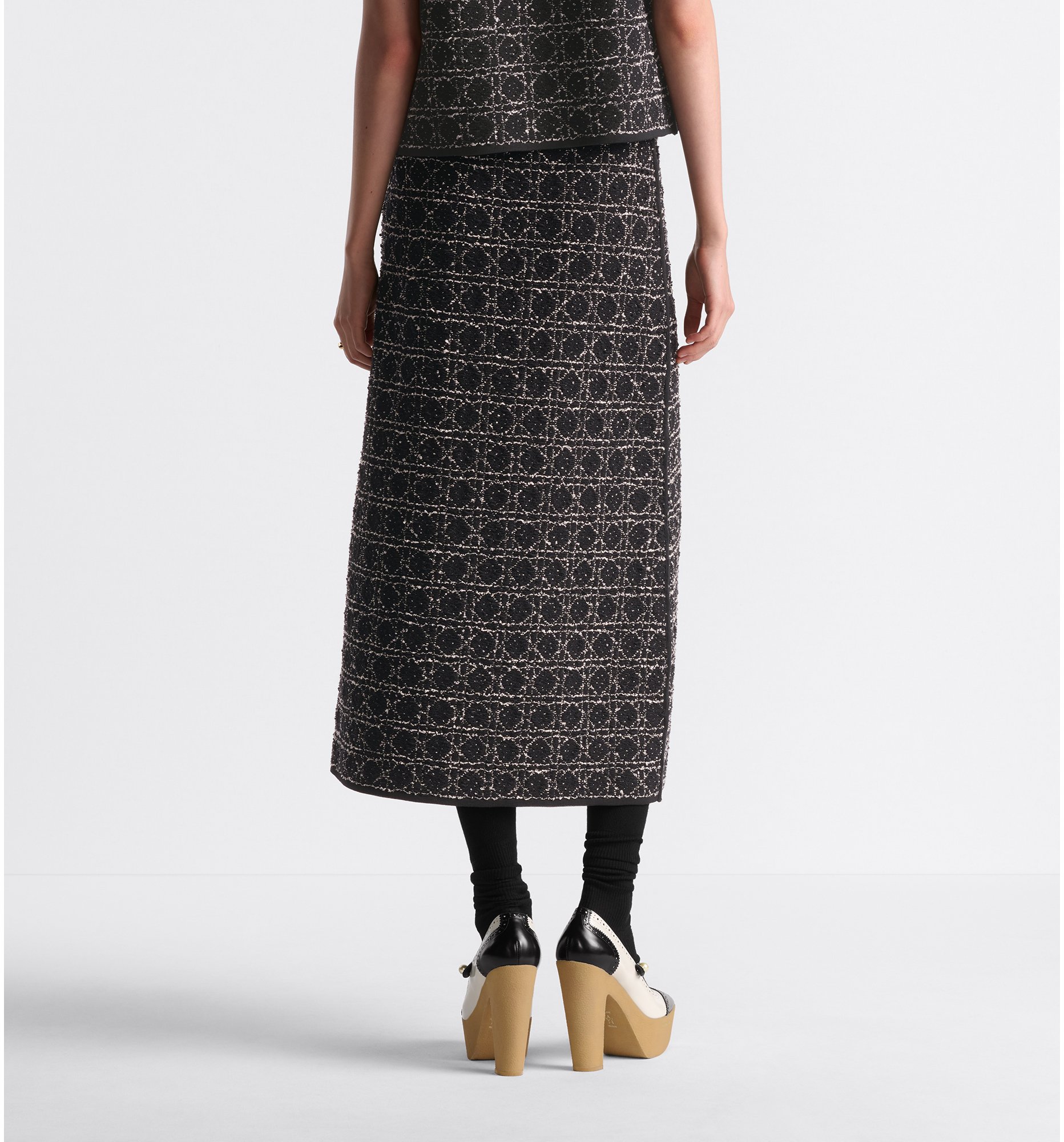 Rechte midilange rok met Macrocannage-motief Zwart en wit technisch ...