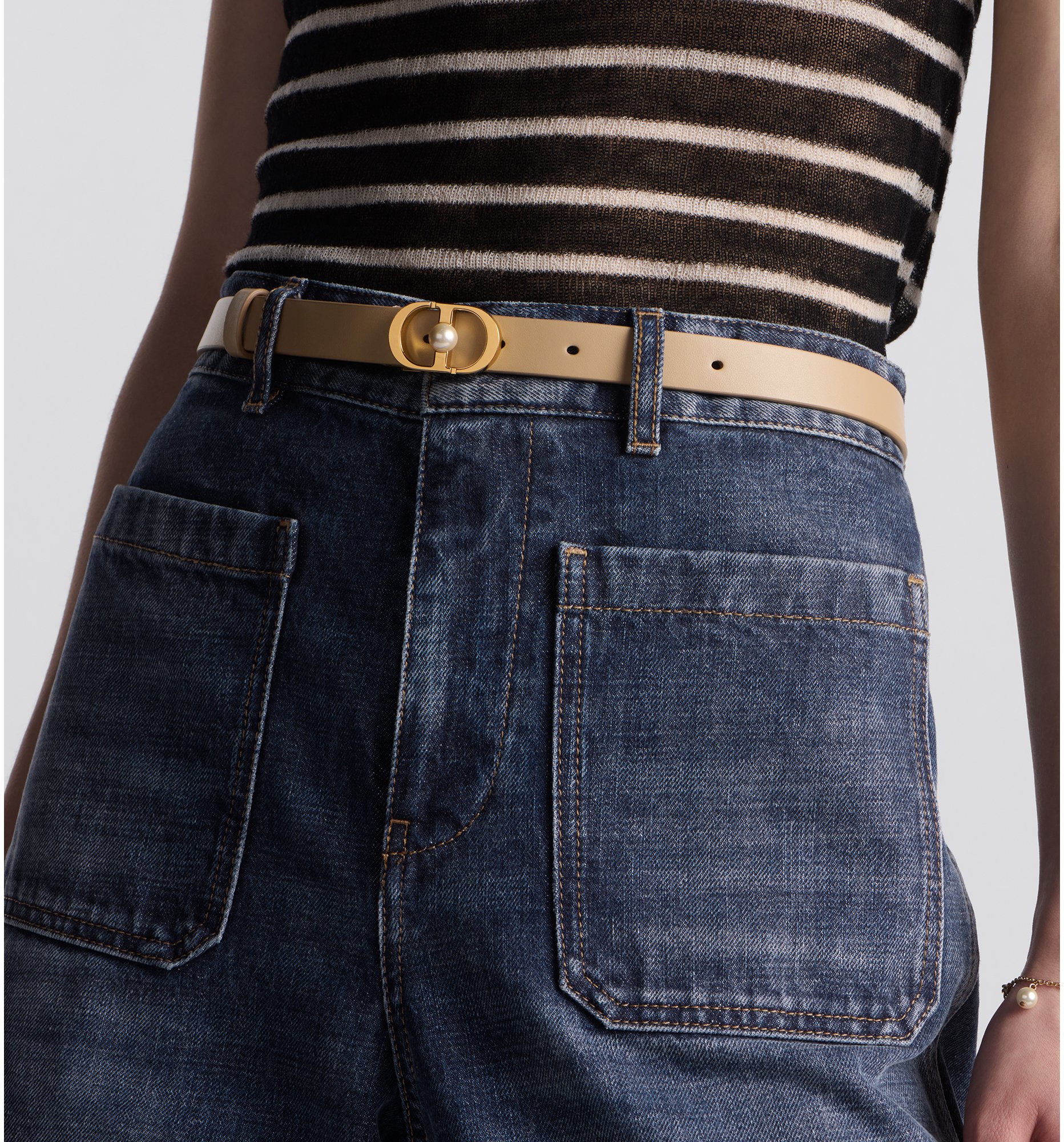 30 Montaigne Jolie Belt Biscuit Smooth Calfskin and White Resin Pearl ...
