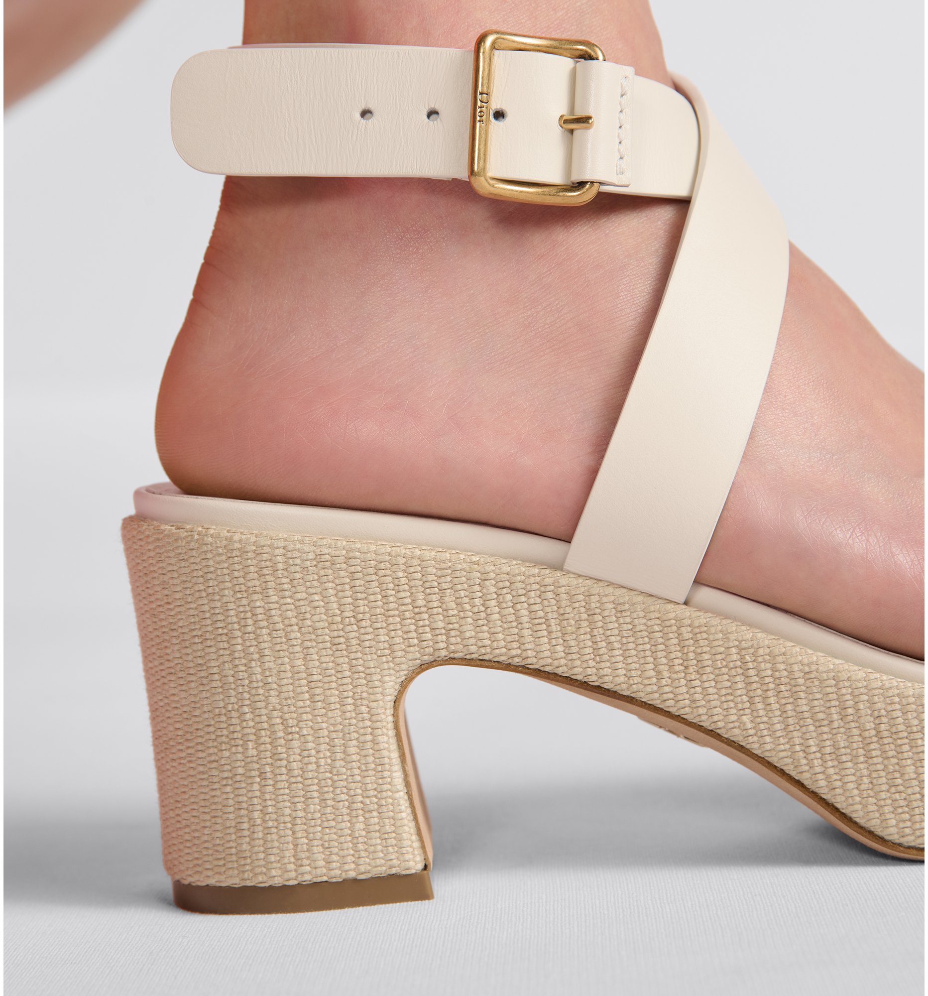 Dioriviera Dway Heeled Sandal Natural Raffia, White Calfskin and ...