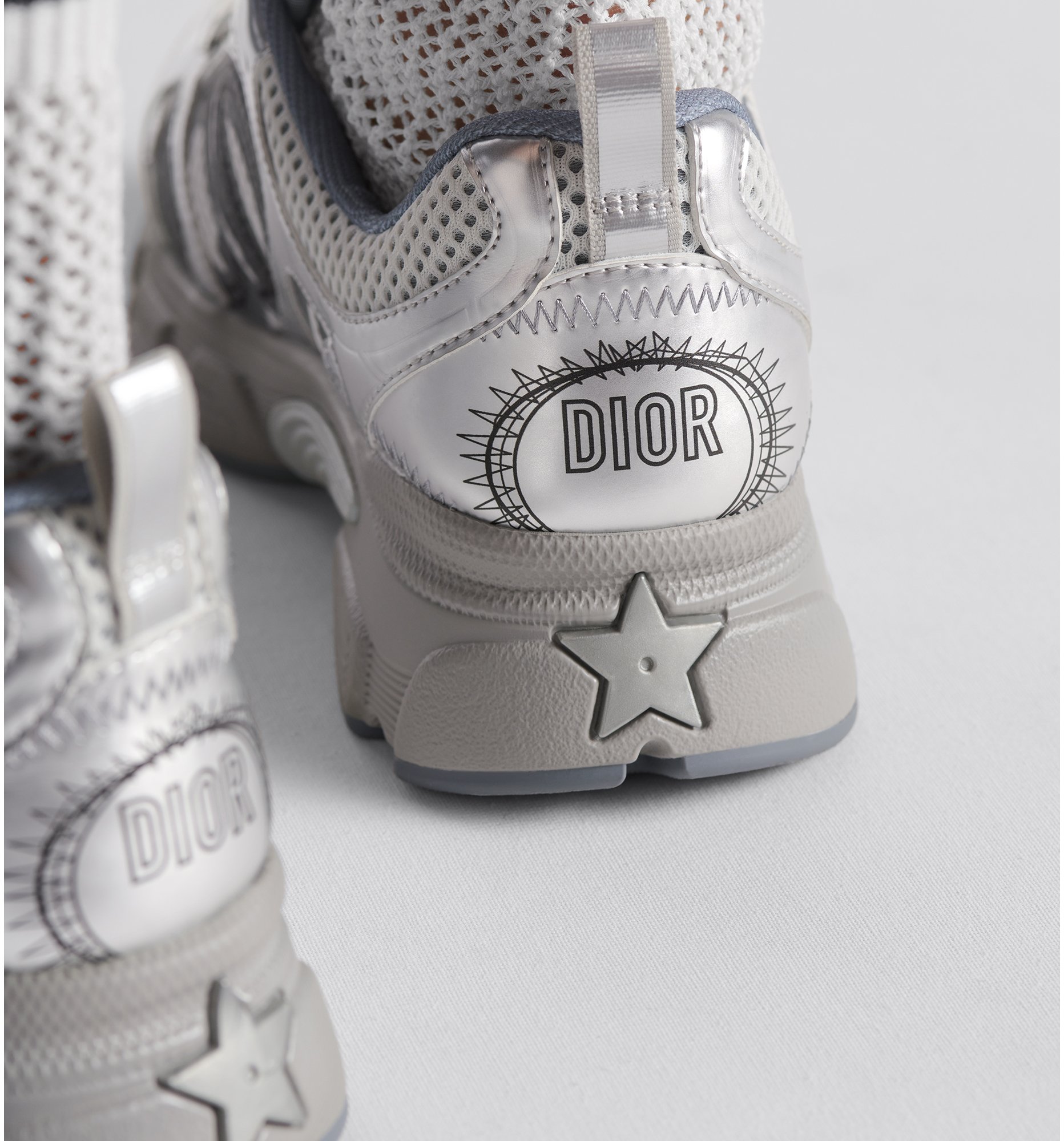 Dior Chrono Sneaker Gray Mesh with Silver-Tone Laminated Leather-Effect ...