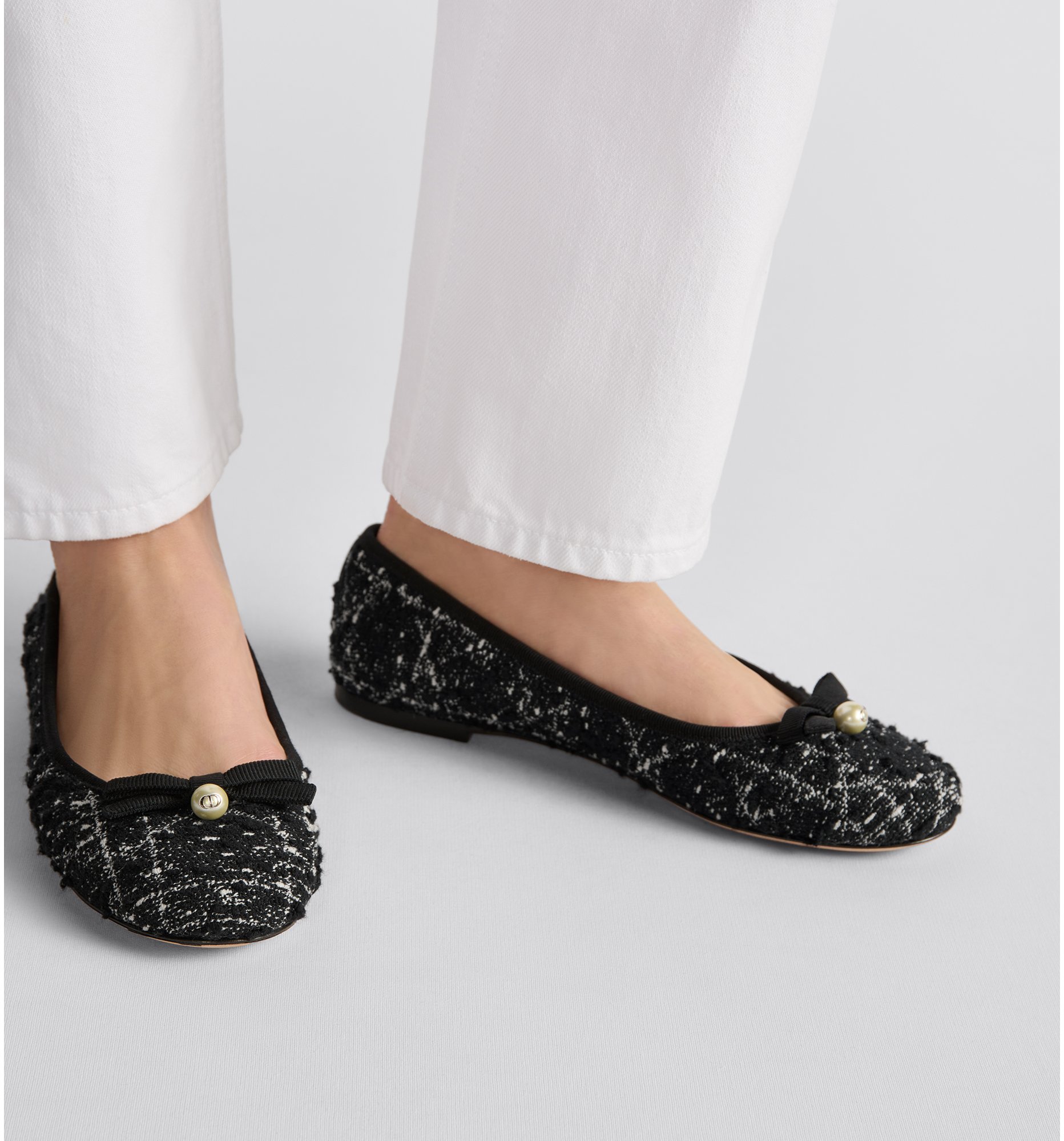 Dior Ballet Flat Black and White Cannage Tweed | DIOR