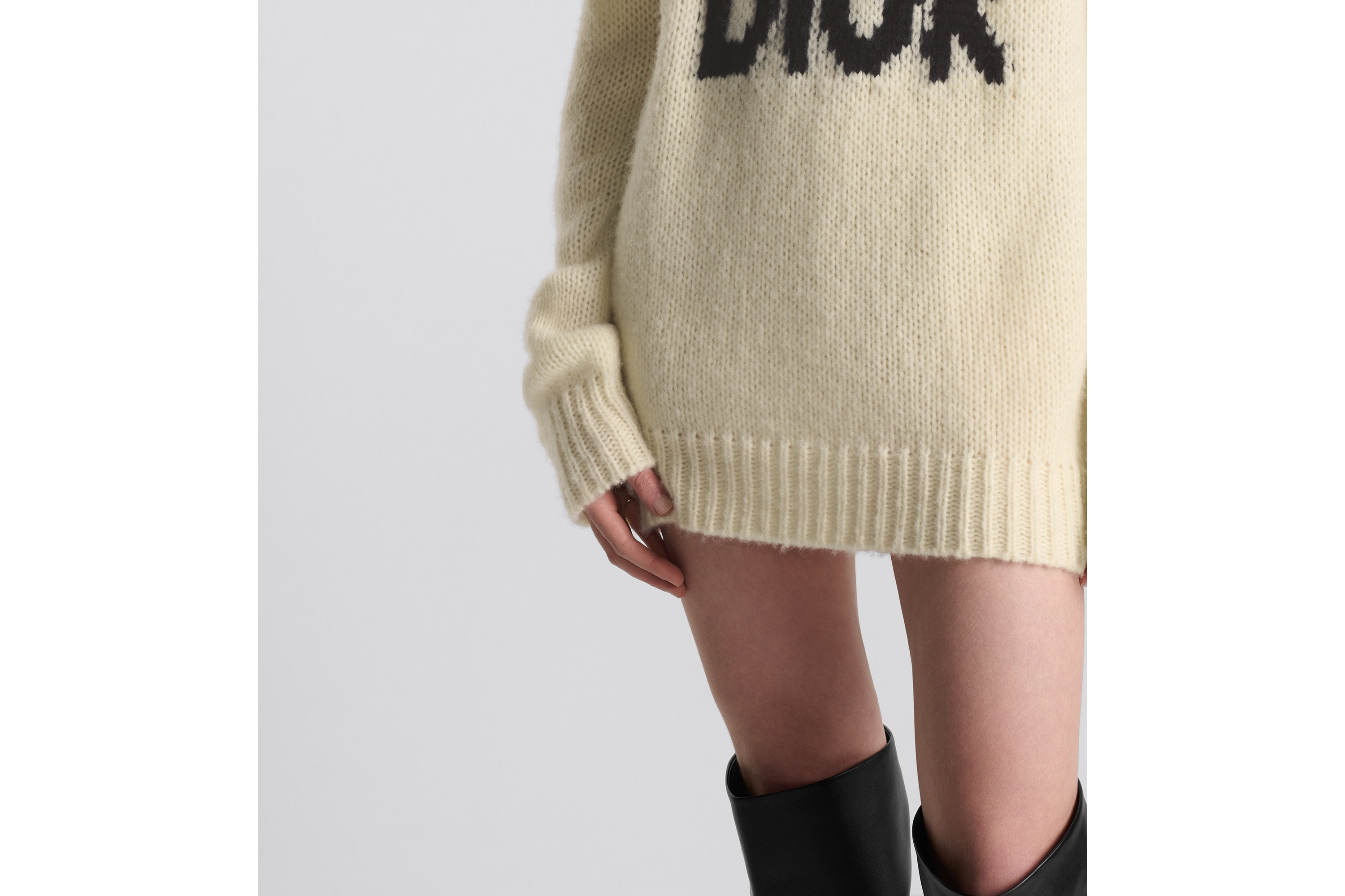 Long Sweater Ecru Cashmere and Silk Knit with Black Miss Dior Graffiti ...