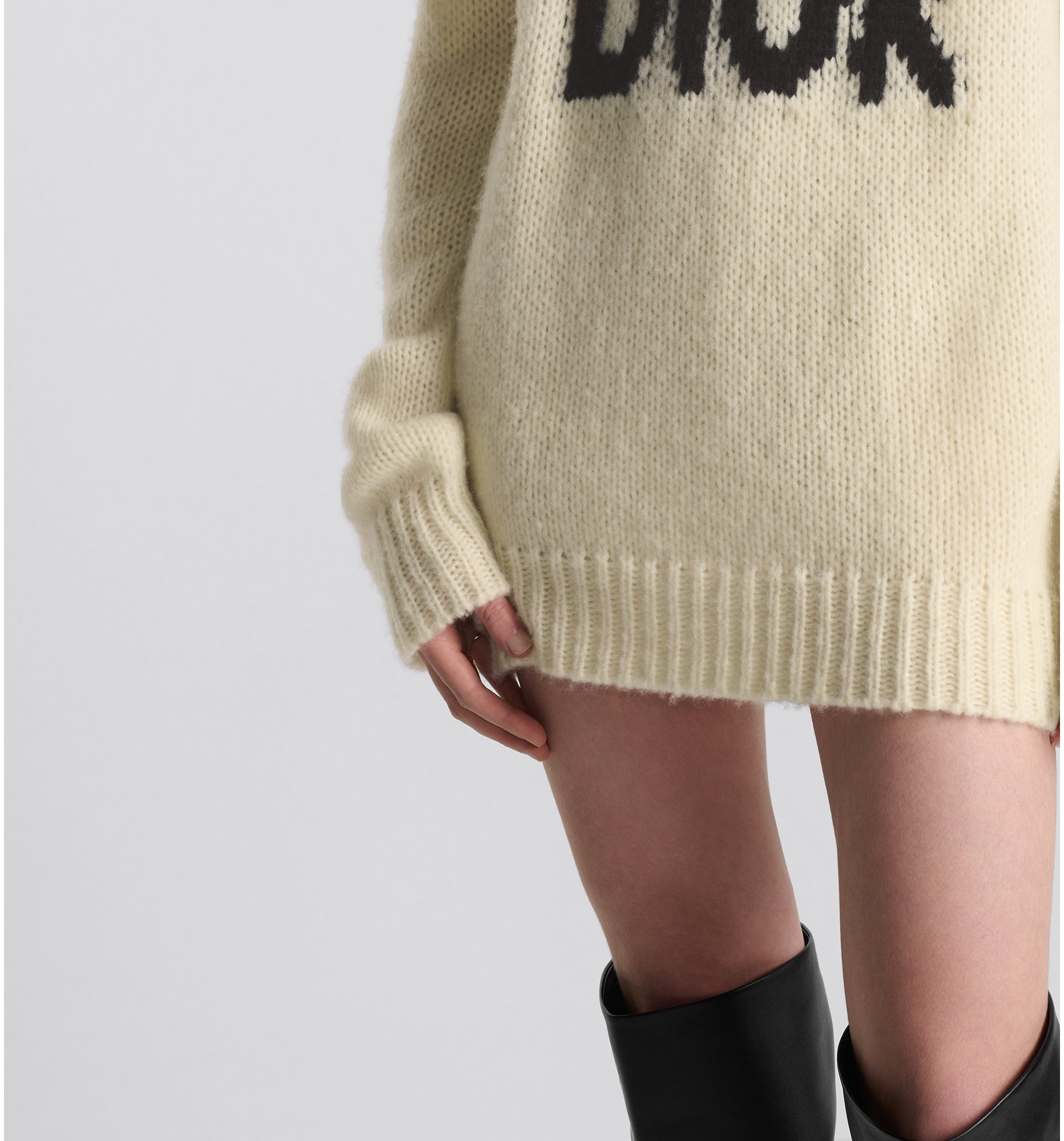 Long Sweater Ecru Cashmere and Silk Knit with Black Miss Dior Graffiti ...