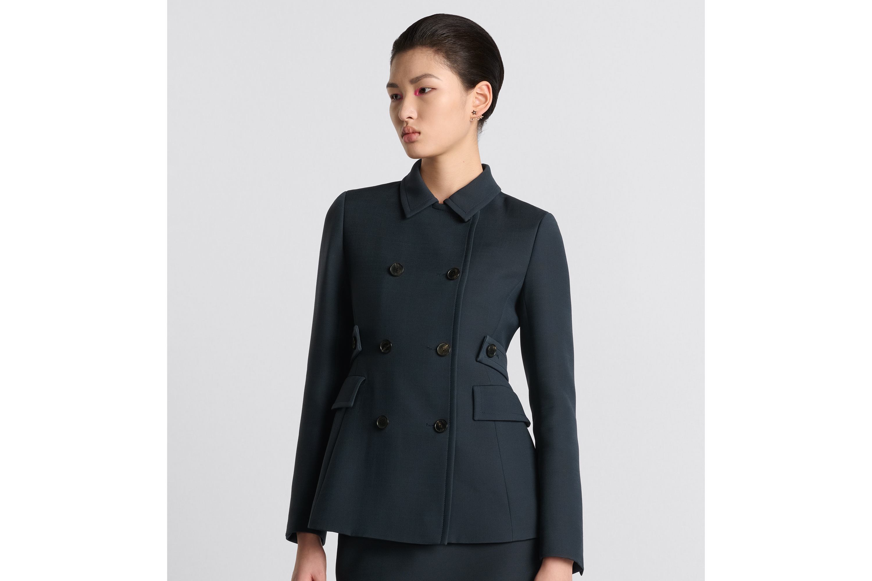 Fitted Jacket Navy Blue Wool and Silk | DIOR