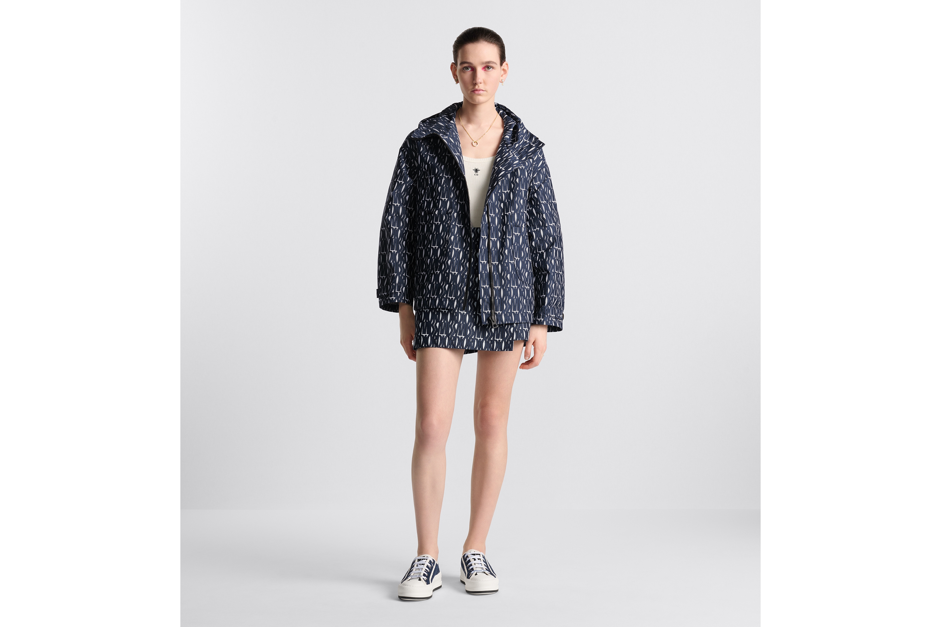 Skort White Technical Taffeta Jacquard with Navy Blue Miss Dior Allover ...