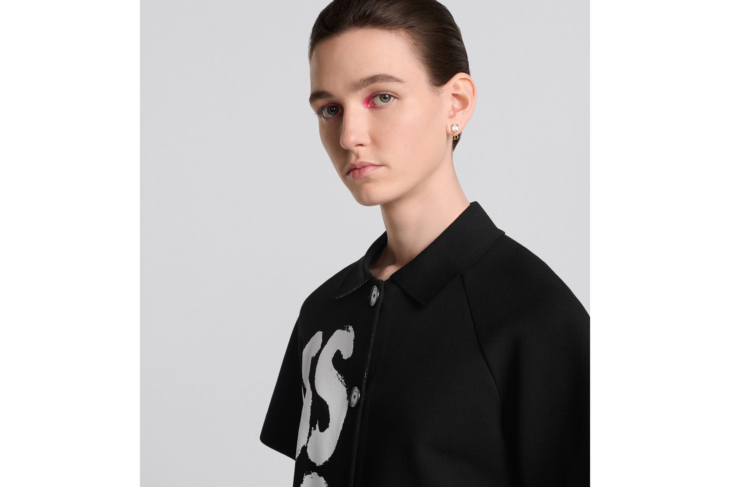 Short-Sleeved Jacket Black Technical Knit with White Miss Dior Graffiti ...