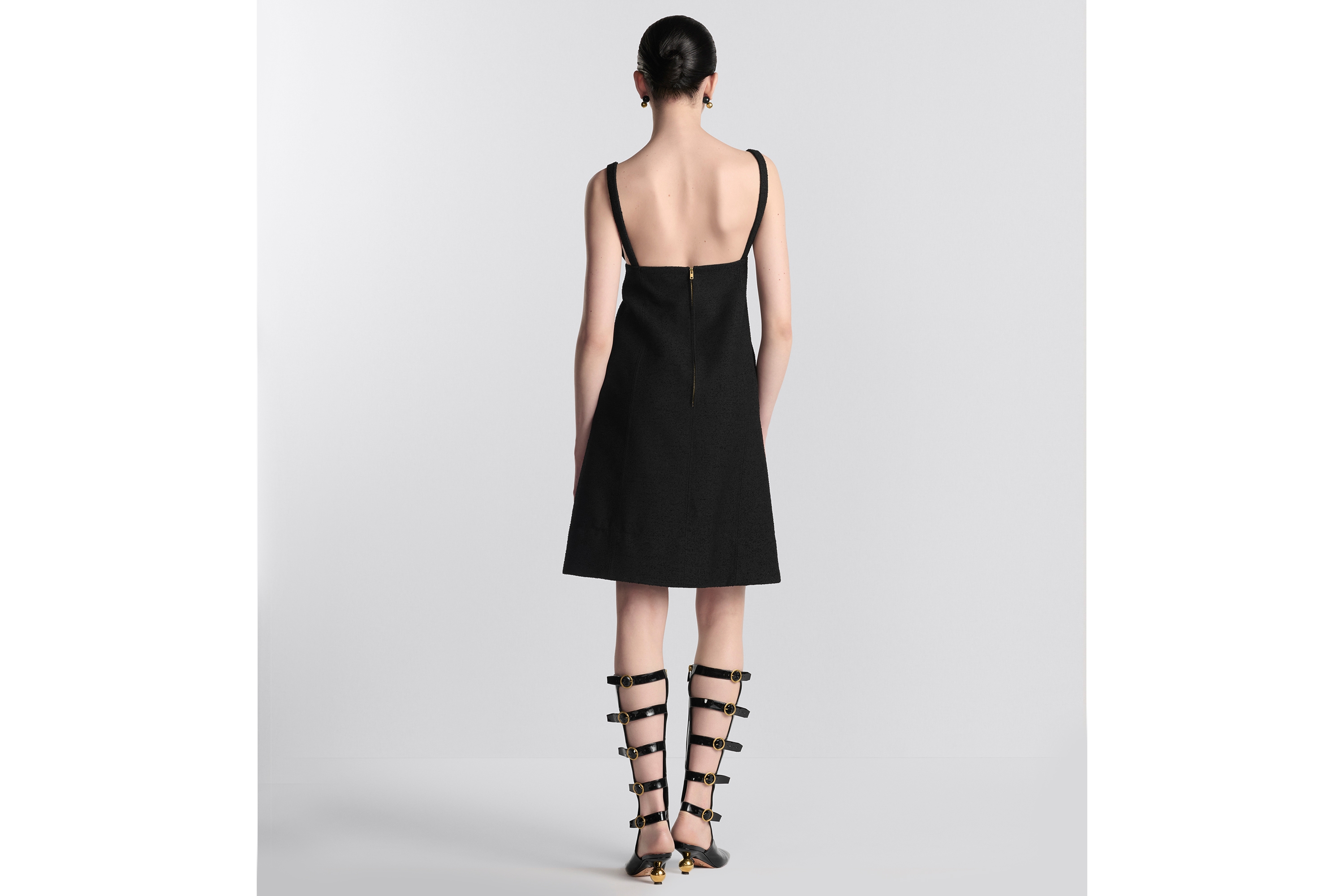Flared Dress Black Virgin Wool and Cotton Bouclé Blend | DIOR