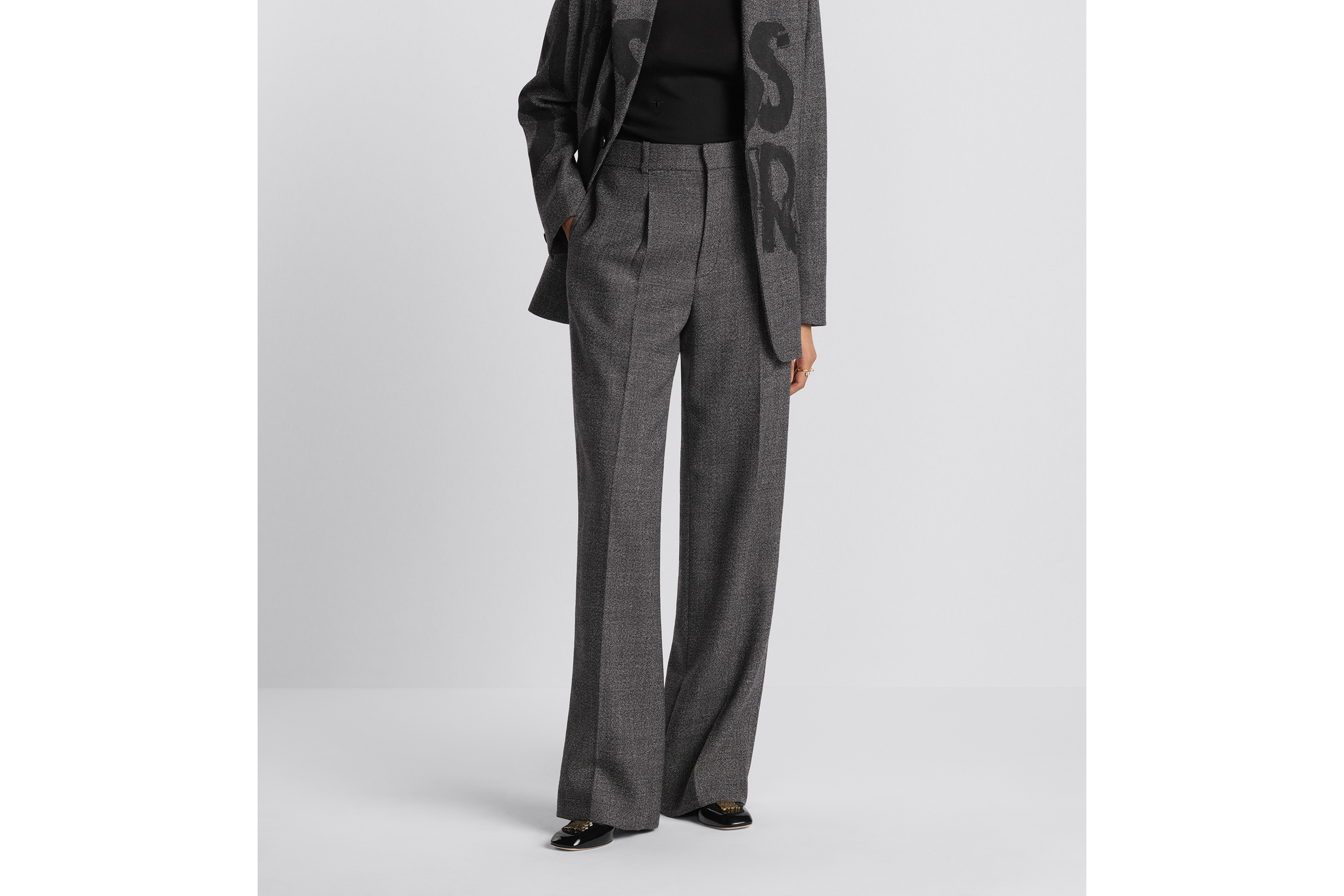 Hose mit weitem Bein Fil-à-Fil-Schurwolle in Grau | DIOR