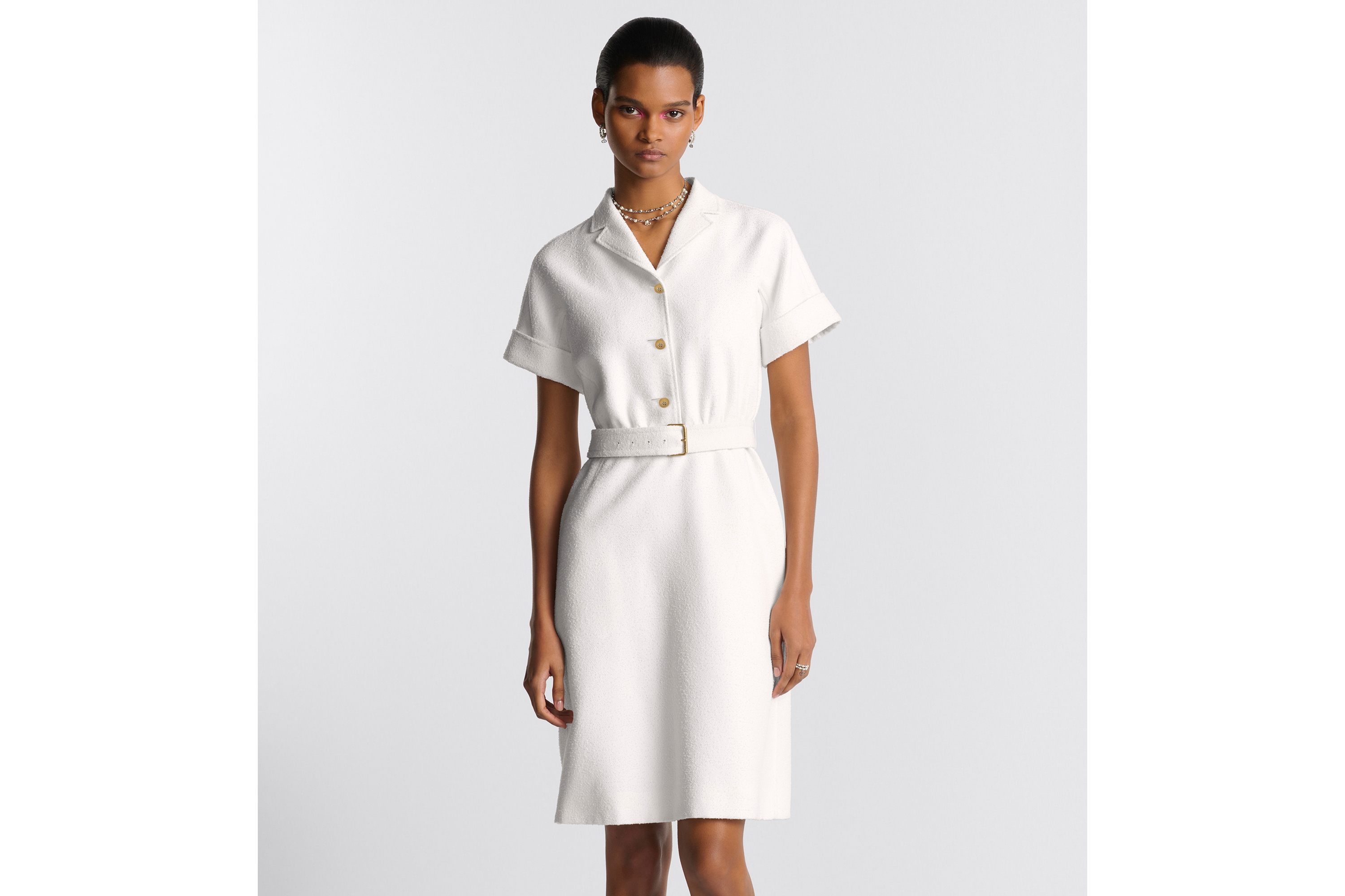 Belted Dress Ecru Virgin Wool and Cotton Bouclé Blend | DIOR