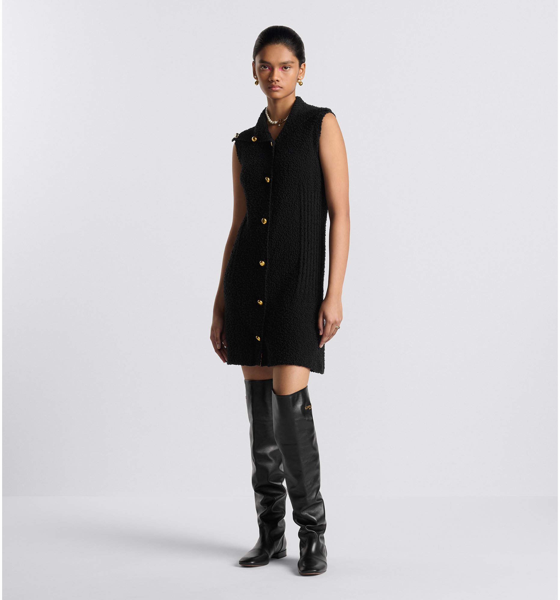 Long Vest Black Cotton- and Wool-Blend Knit | DIOR
