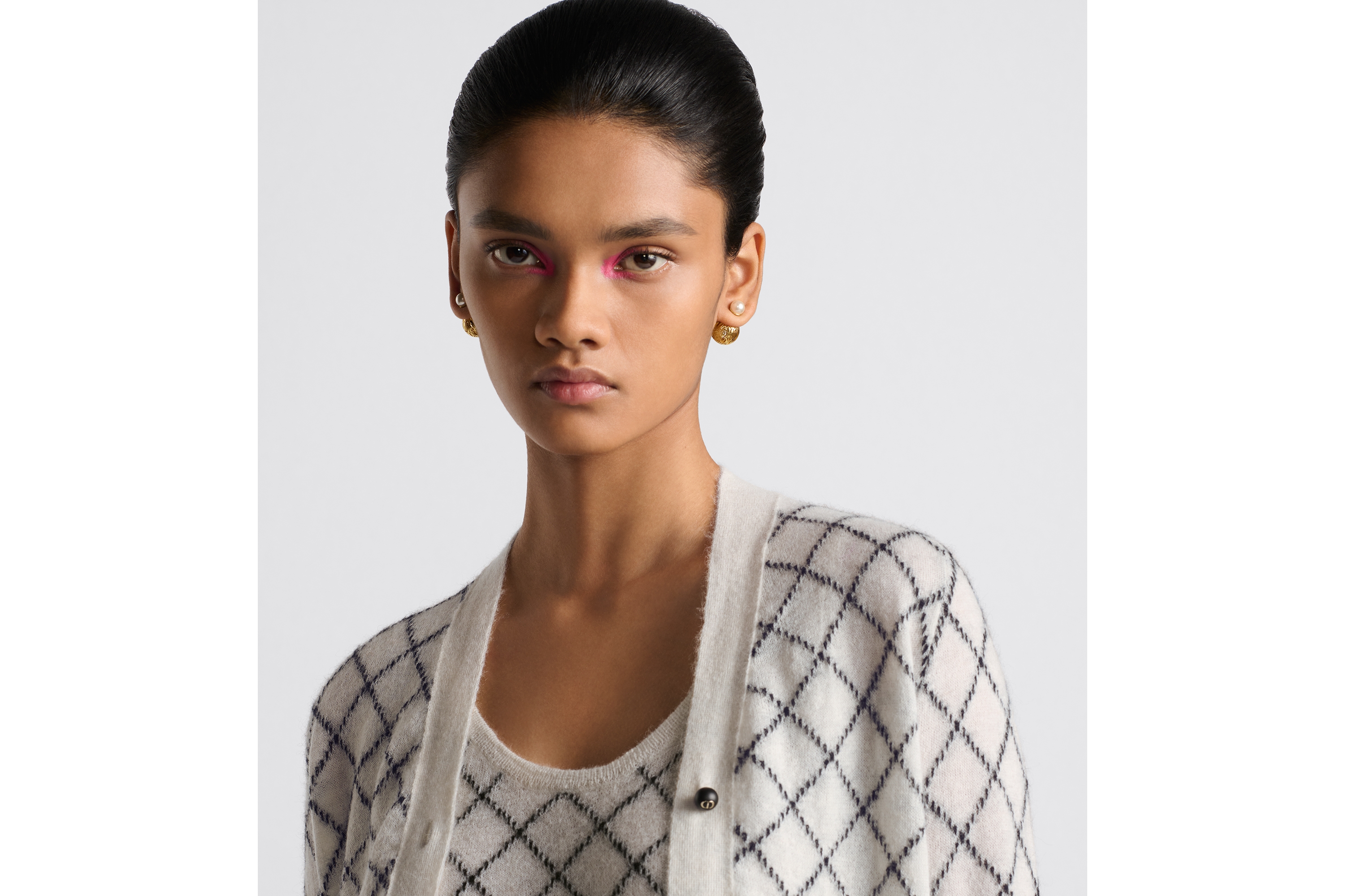 Twin-set Maille de mohair et alpaga mélangés à motif Check'n'Dior blanc et noir | DIOR