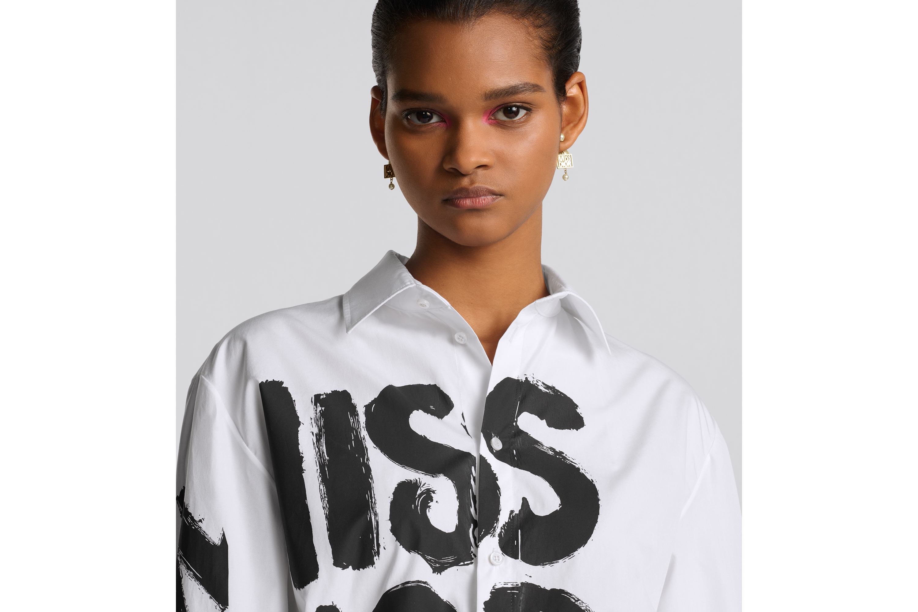 Blouse White Cotton and Silk Poplin with Black Miss Dior Graffiti Motif ...