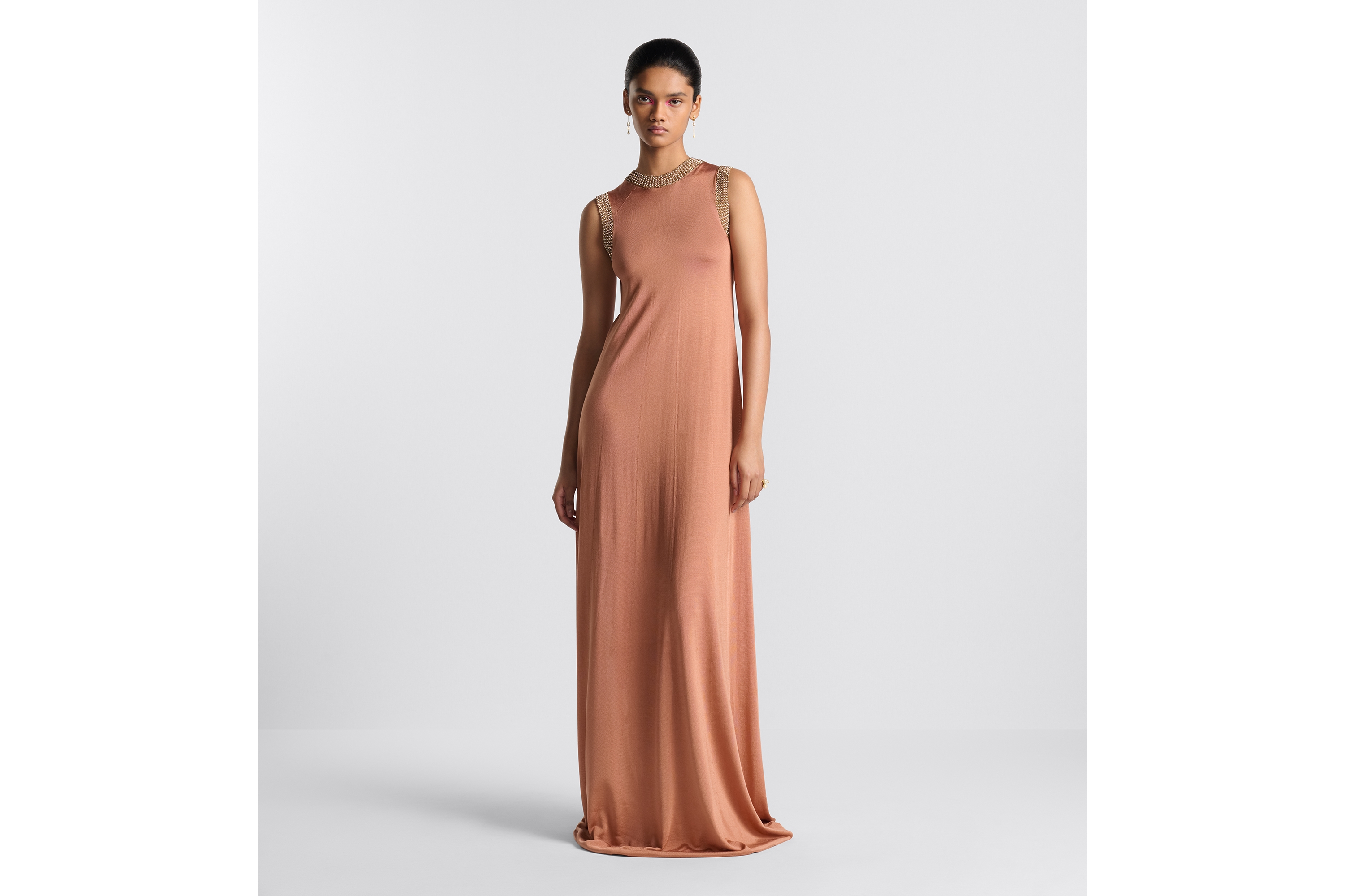 Abito lungo ricamato Maglia di seta rosa antico | DIOR