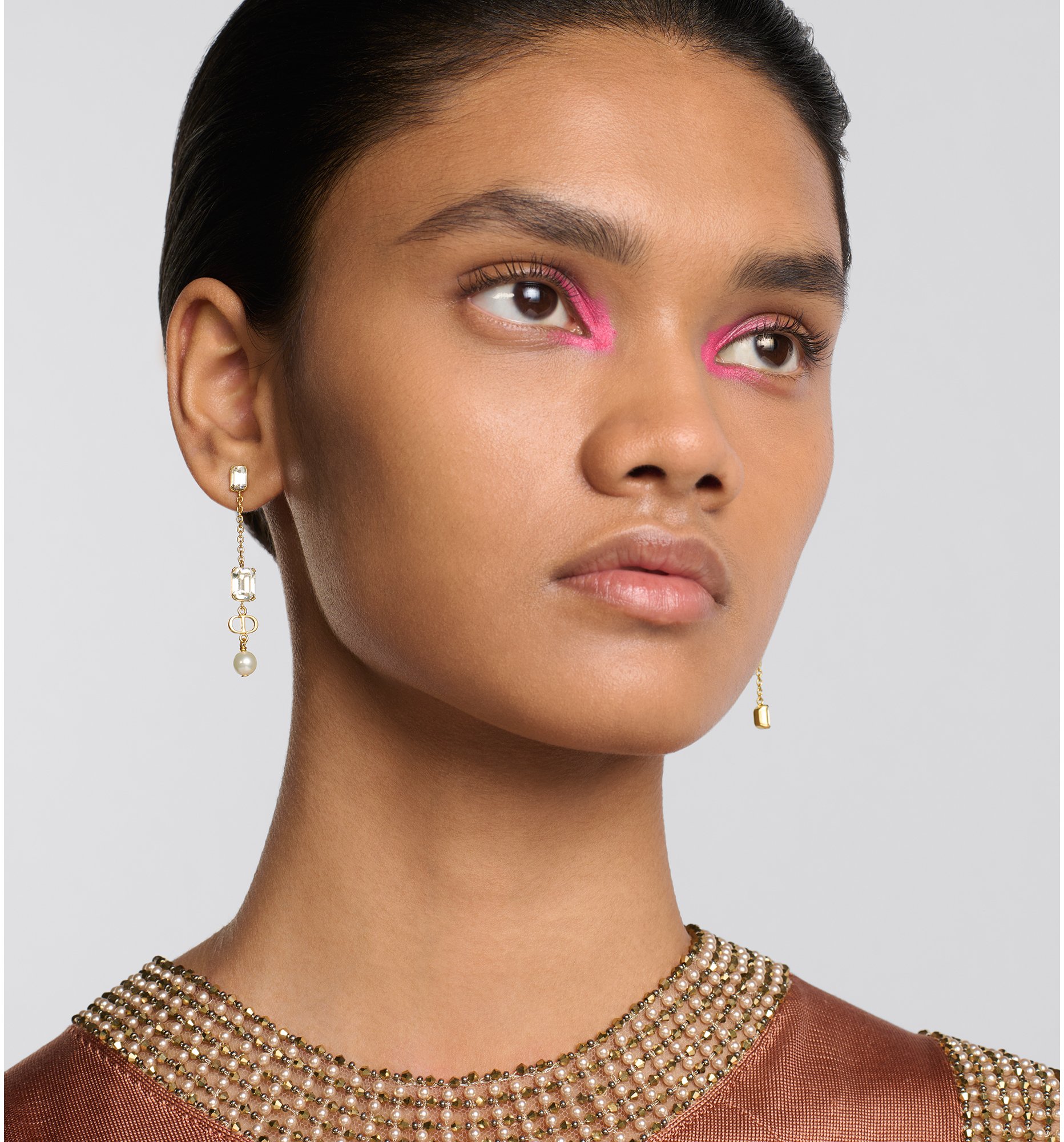 Petit CD Earrings Gold-Finish Metal with White Resin Pearls and Silver ...