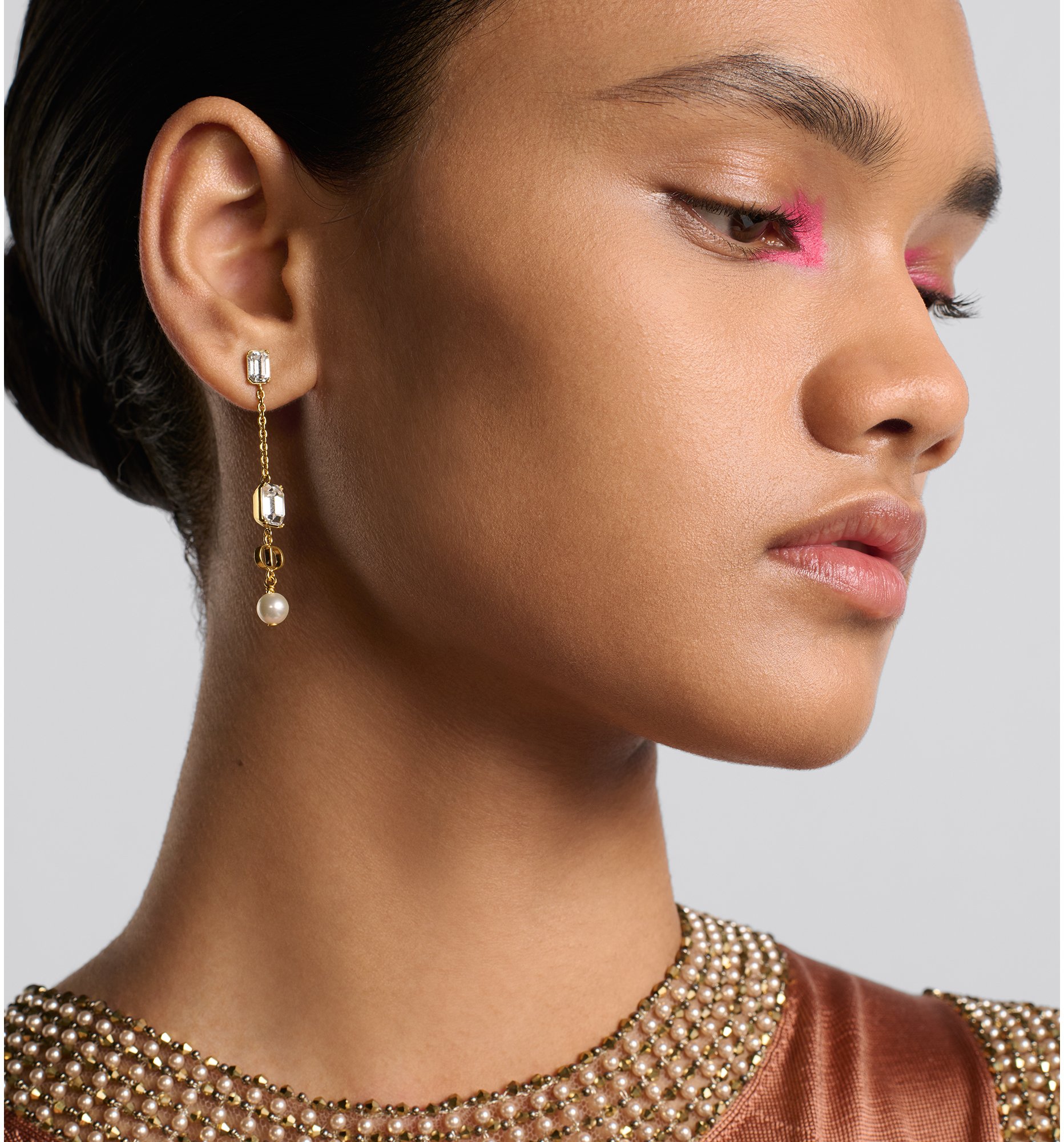 Petit CD Earrings Gold-Finish Metal with White Resin Pearls and Silver ...
