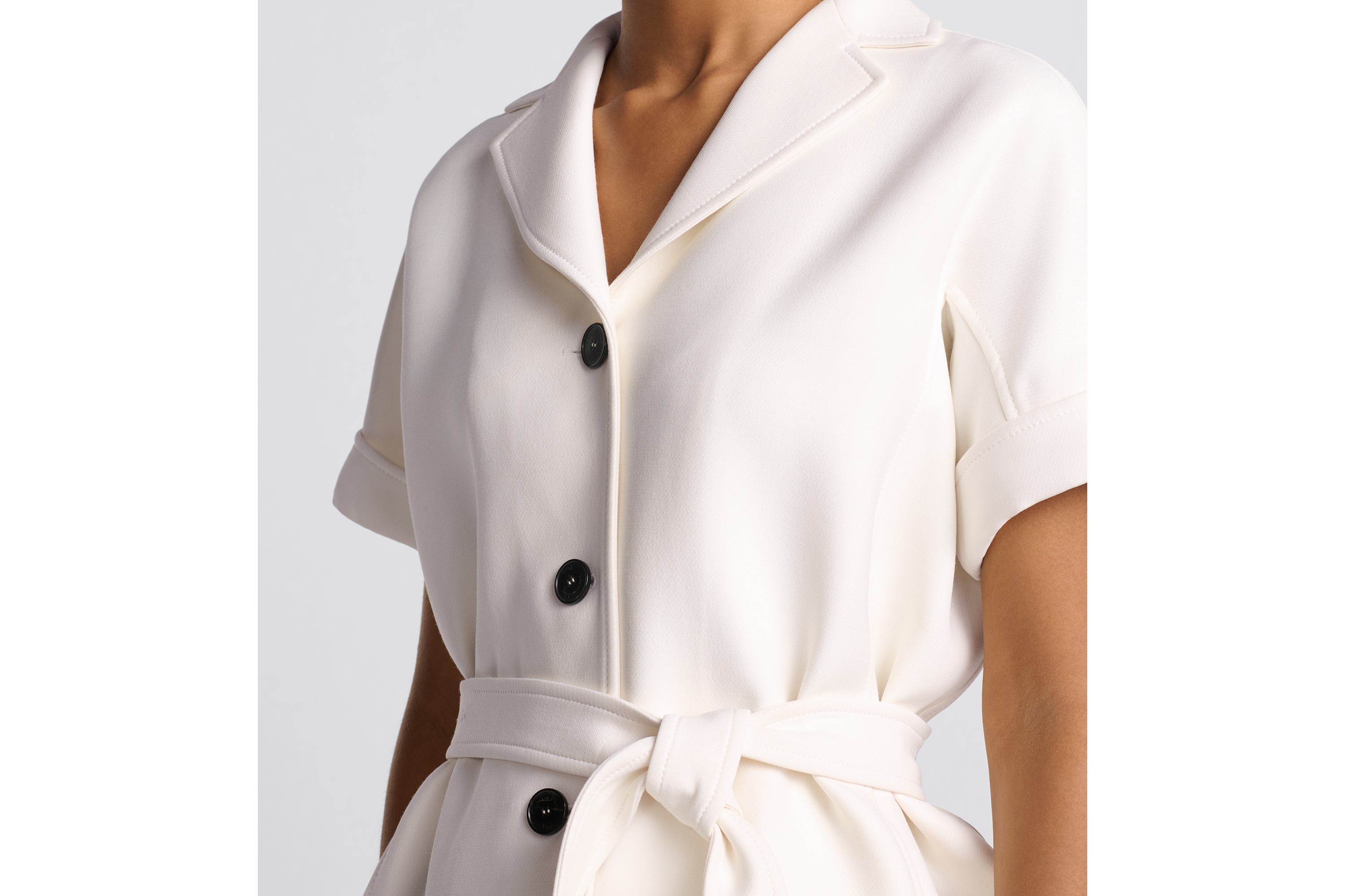 Short-Sleeved Belted Jacket White Wool and Silk | DIOR