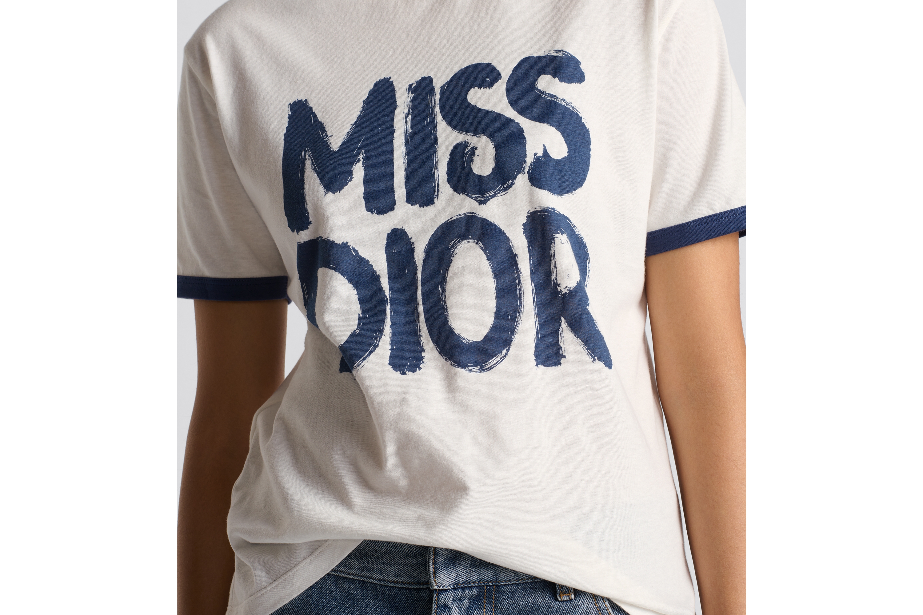 T-Shirt White Cotton and Linen Jersey with Blue Miss Dior Graffiti ...