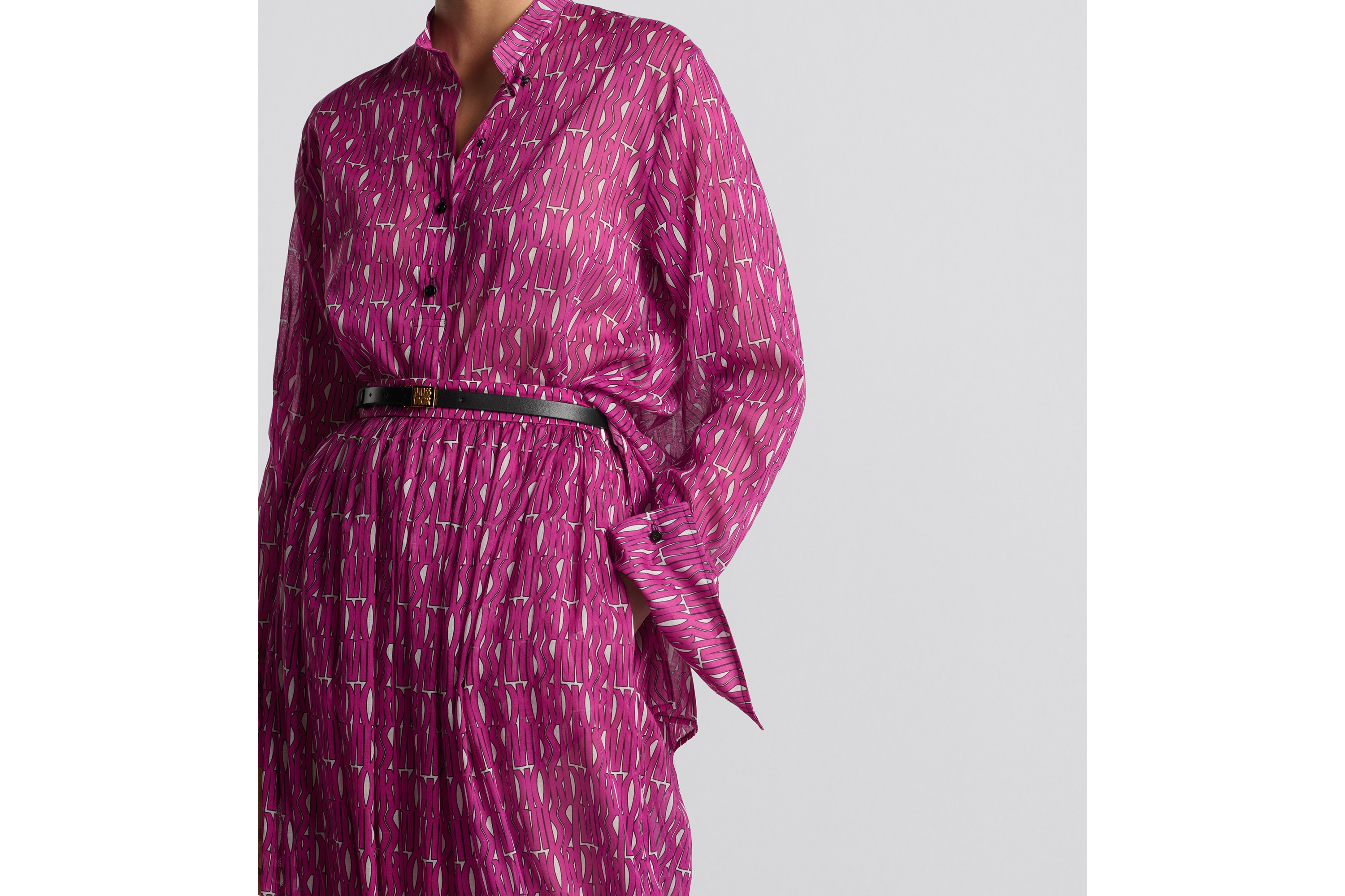 Blouse White Cotton Muslin with Fuchsia Miss Dior Allover Motif | DIOR