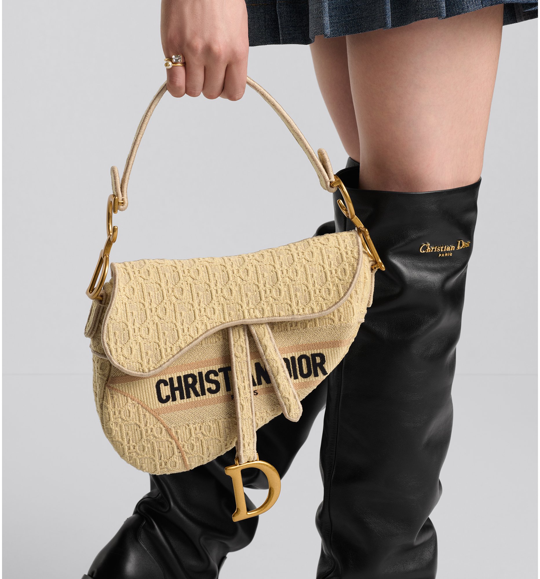 Saddle Bag Beige Dior Oblique Embroidered Raffia | DIOR